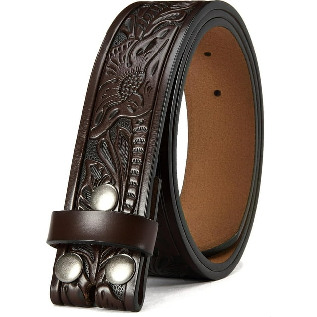 YOETEY Mens Western Genuine Leather Belt Without Buckle - Cowboy Belt ...