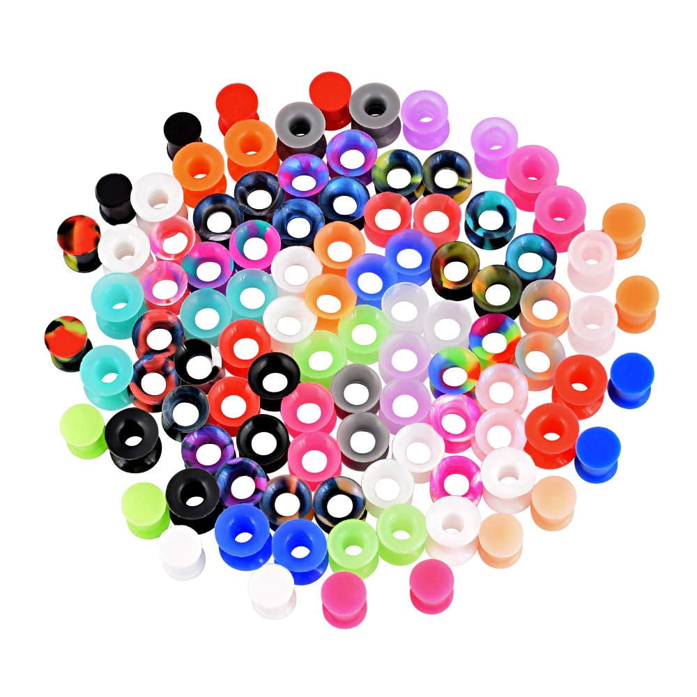 YOFANST 100pcs Colorful Silicone Ear Gauges Double Flared Ear Tunnels ...