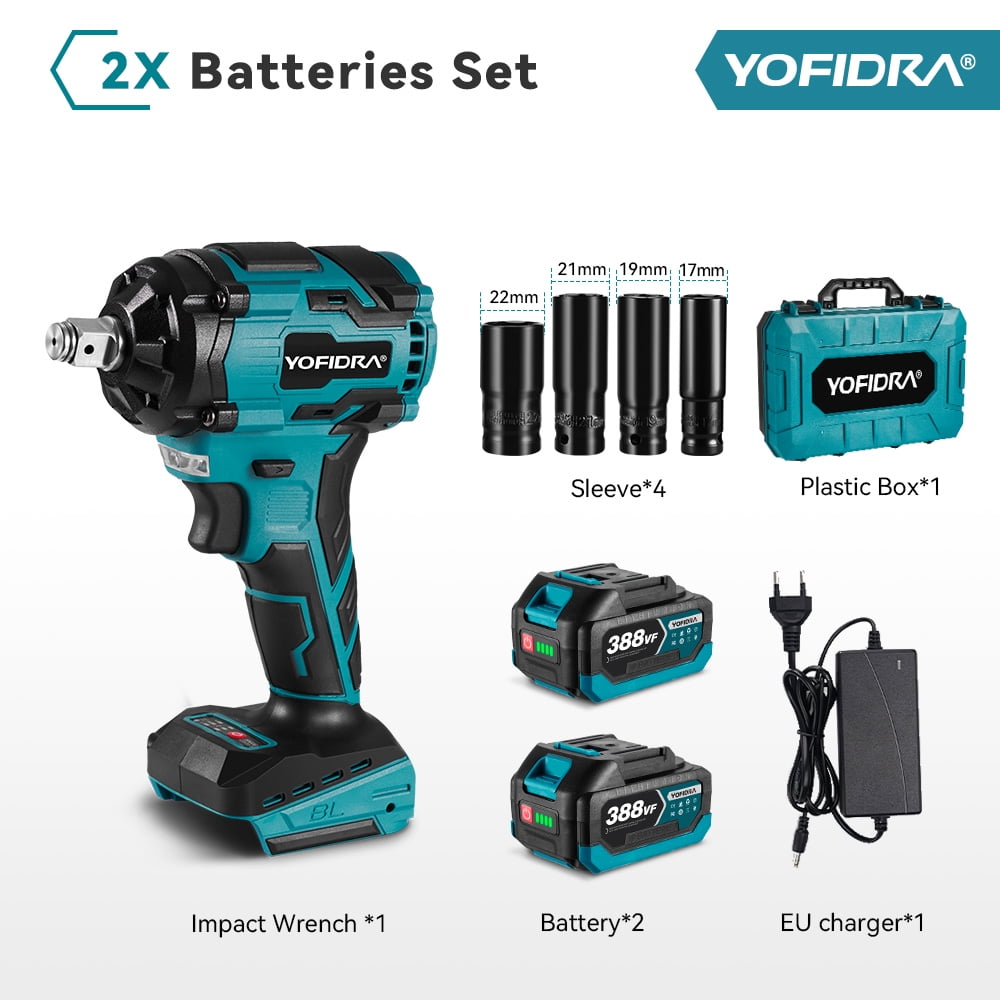 YOFIDRA 1500W 1000N.M Brushless Electric Impact Wrench 1/2 Cordless ...