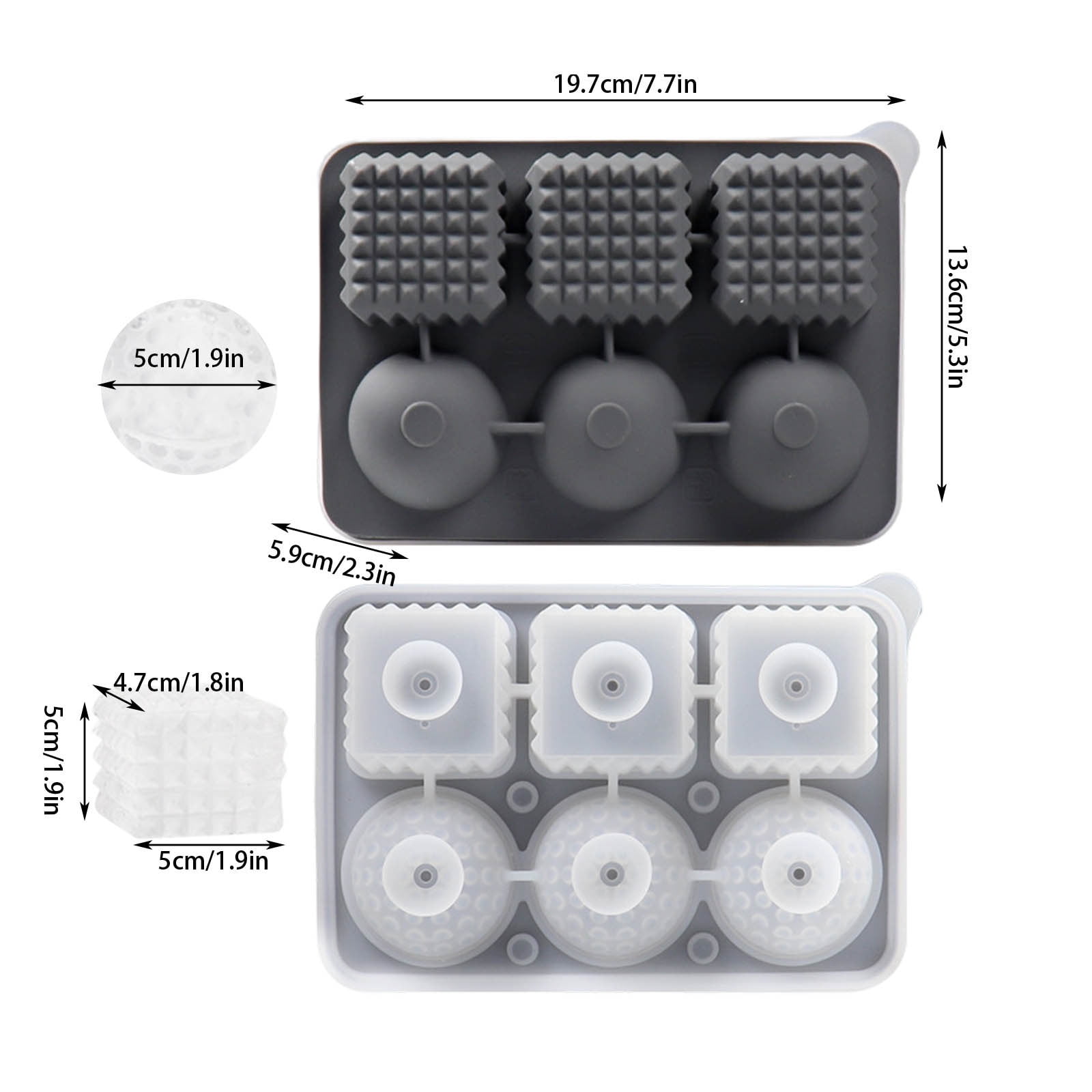 YOFOKO 6-Compartment Ice Cube Mold, Silicone Round and Square Ice Tray ...