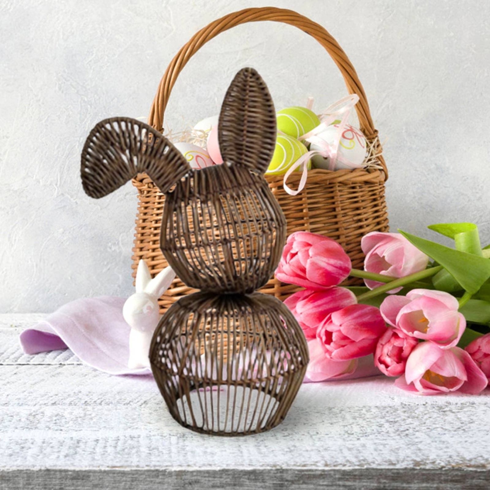 YOFOKO Handwoven Easter Bunny Basket - Natural Rattan Decorative Holder ...