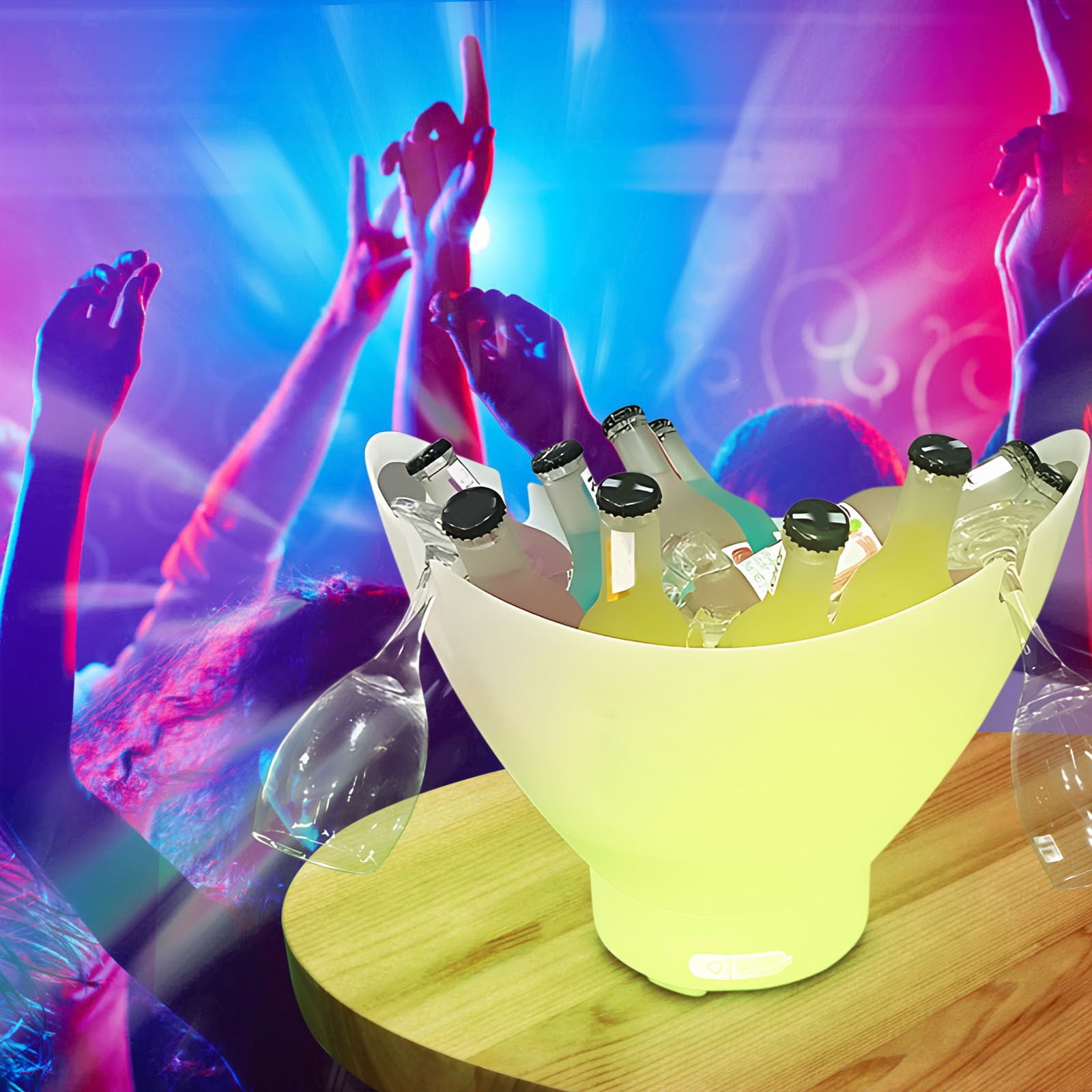 YOFOKO LED Ice Buckets 5L Clear Plastic Ice Bucket Large Capacity Light RGB Colorful LED Cooler ...