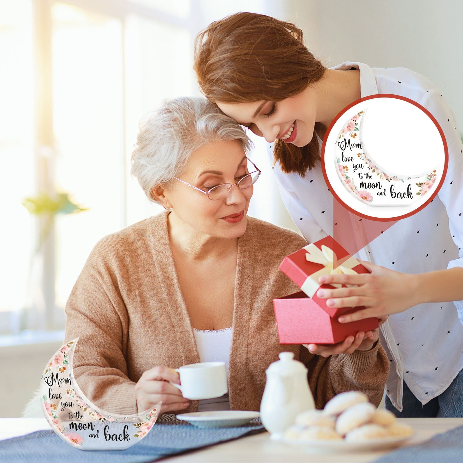 YOFOKO Moon Acrylic Mother’s Day Ornament, Heartfelt Keepsake with "Mom ...