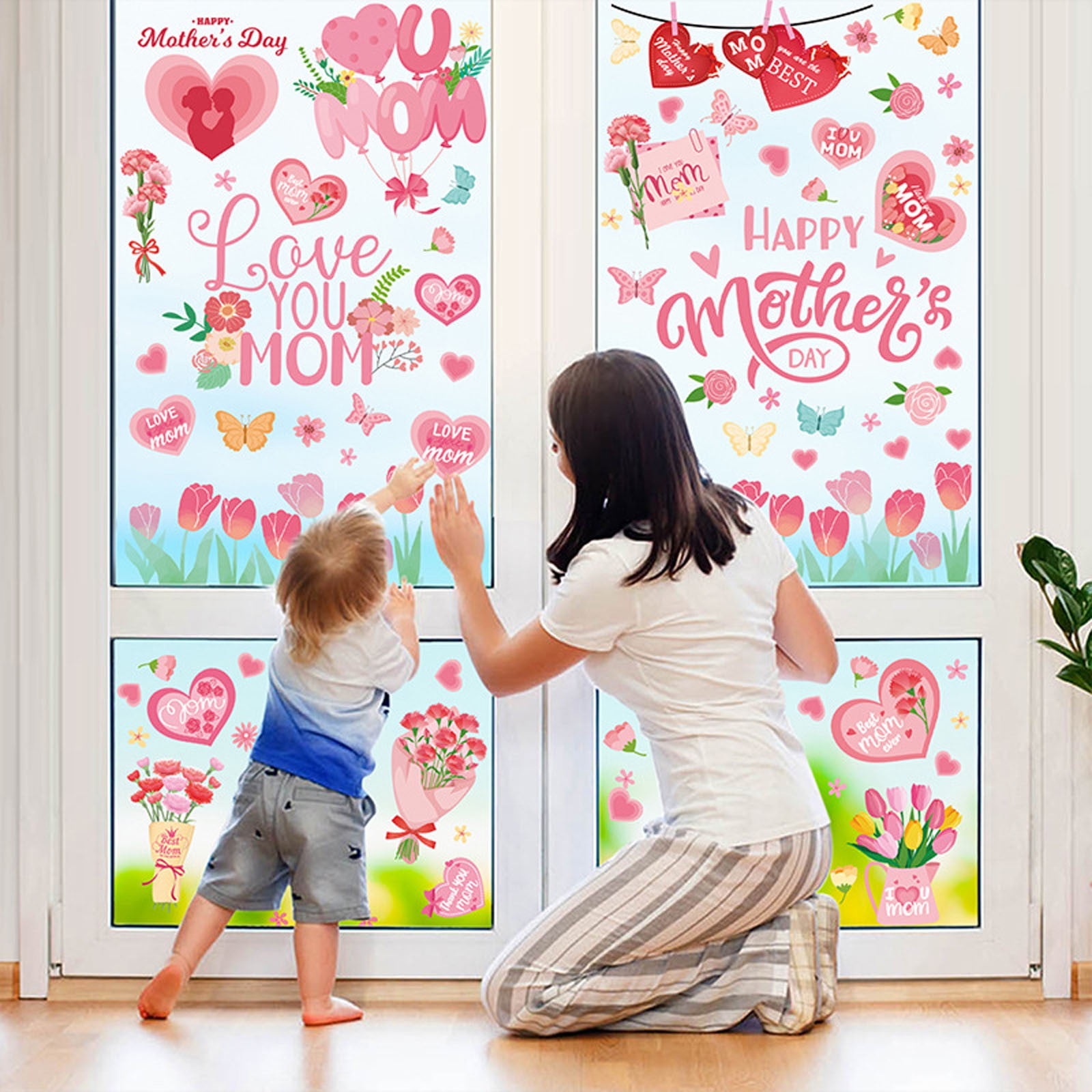 YOFOKO Mother's Day Decorations Window Stickers Happy Mother's Day ...