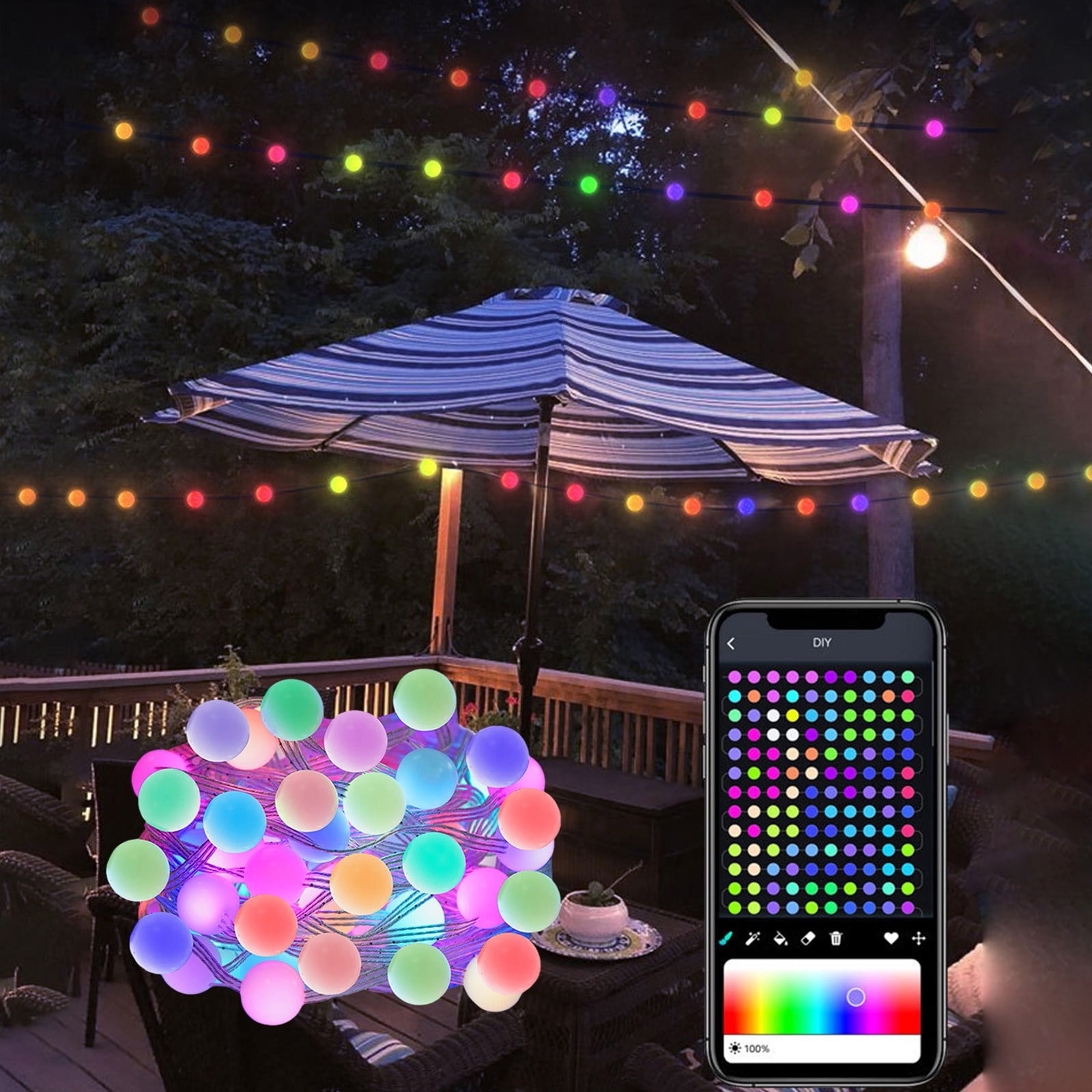 Smart Color Changing String Lights, Connectable Globe String Lights ...