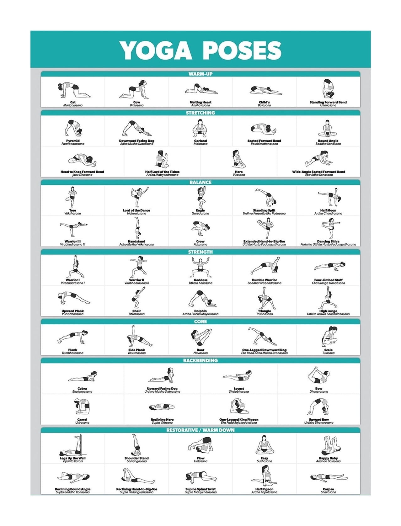 YOGA POSES Exercise Poster A must-have poster for fitness enthusiasts ...