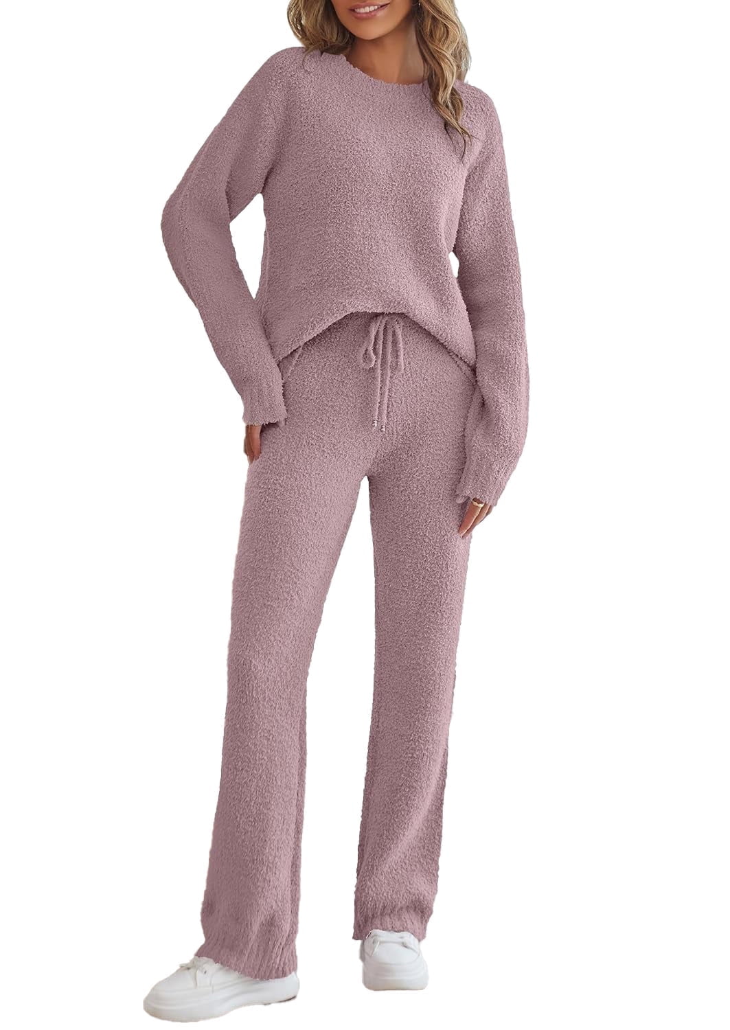 YOGAFOX Fuzzy Fleece Lounge Sets for Women 2 Piece Pajama Set Long ...