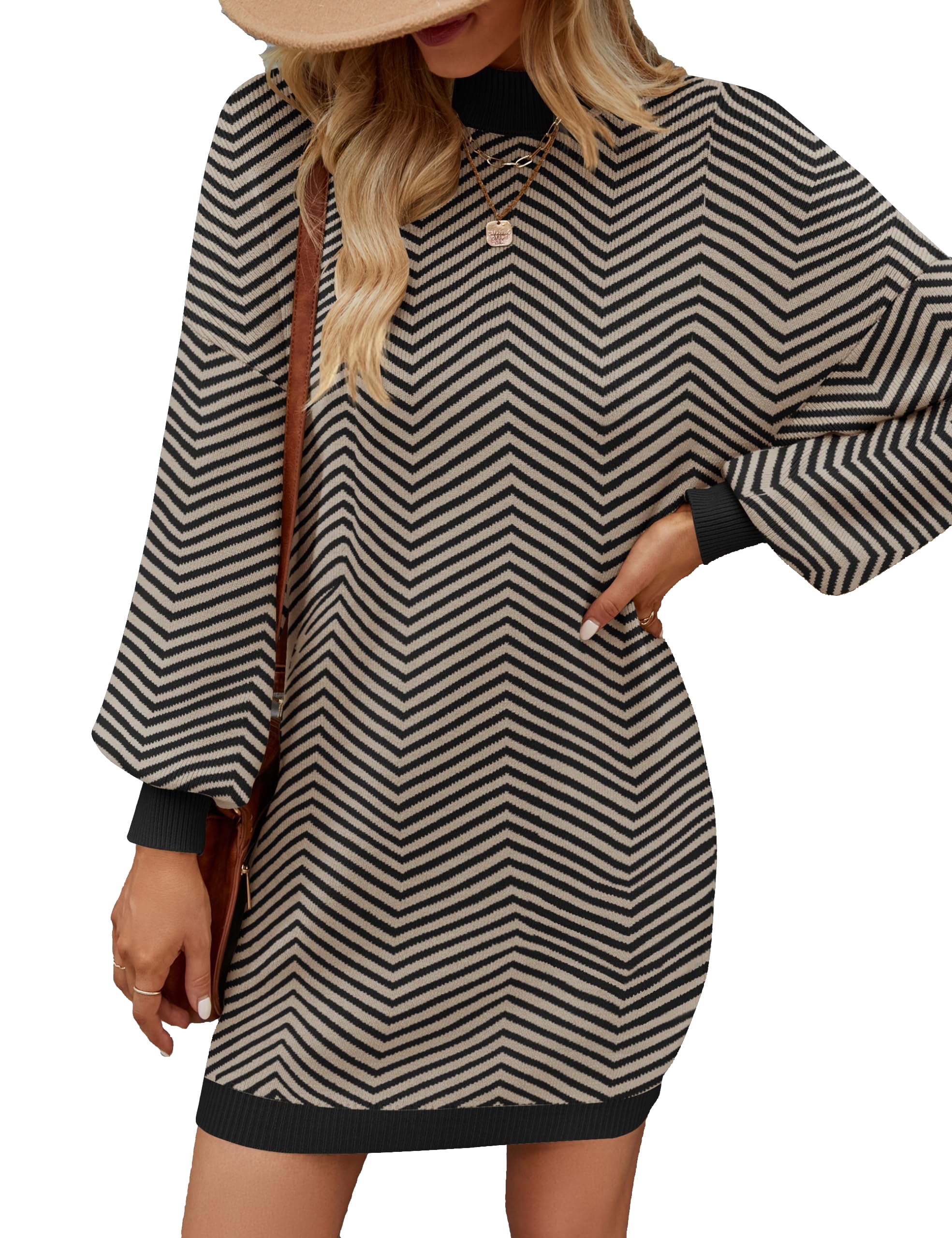 YOGAFOX Women's Fall Oversized Turtleneck Lantern Sleeve Casual Knit ...
