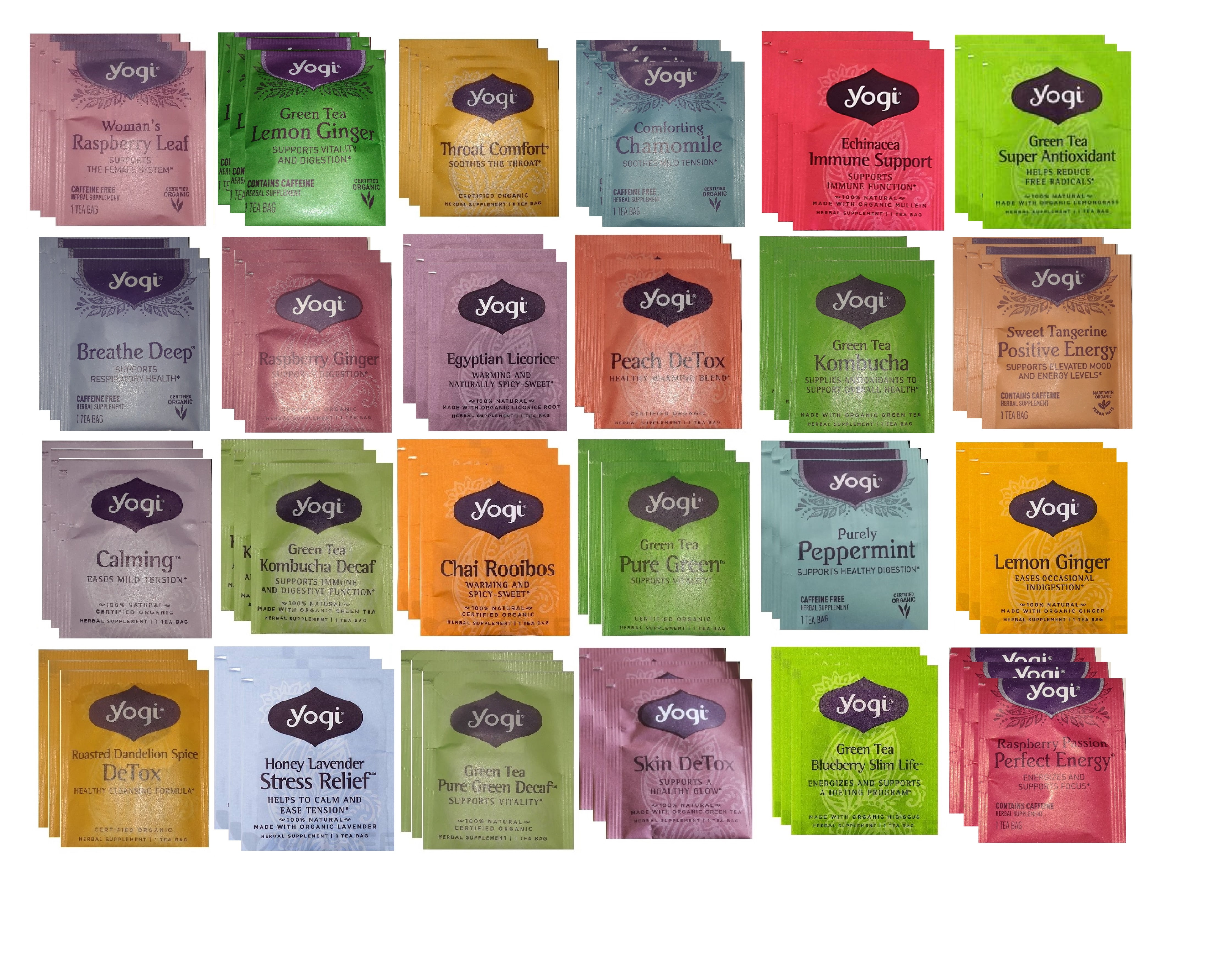 Yogi Mixed Herbal Tea Sampler, 24 Flavors, 72 Tea Bags in Custom Gift ...