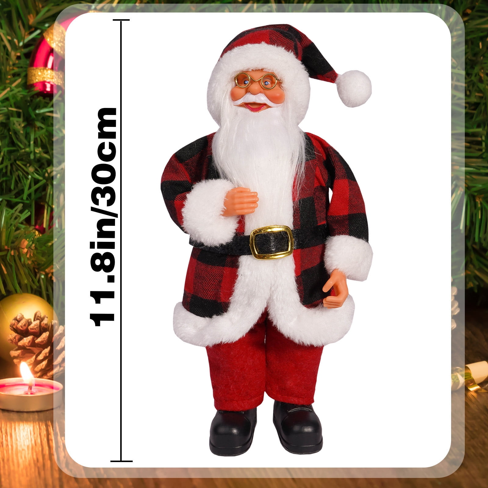 YOHAVEN 12" Standing Santa Claus Doll, Cute Christmas Santa Figurine ...