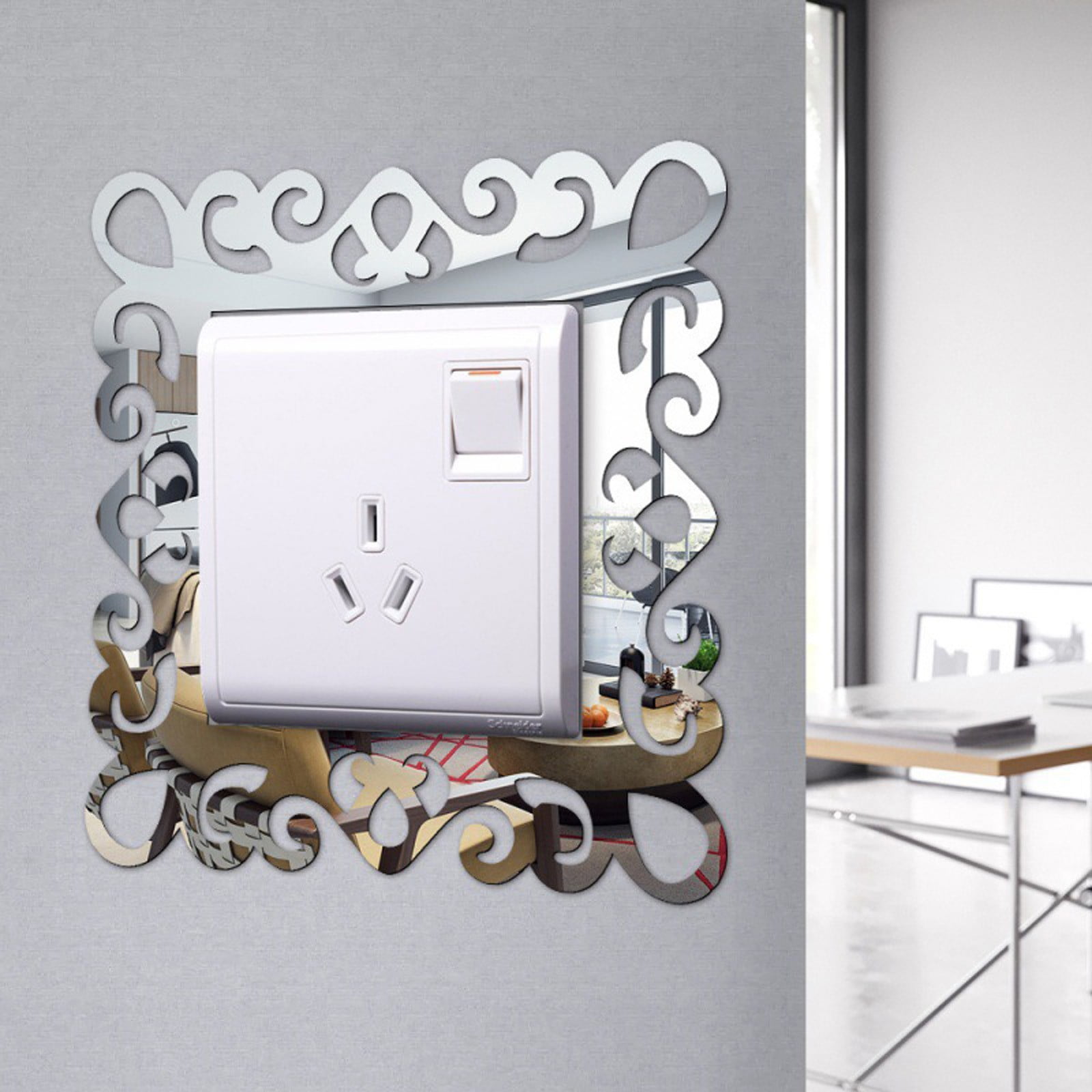 YOHAVEN Acrylic Mirror Light Switch Sticker 5.9"×5.9", Square Wall ...