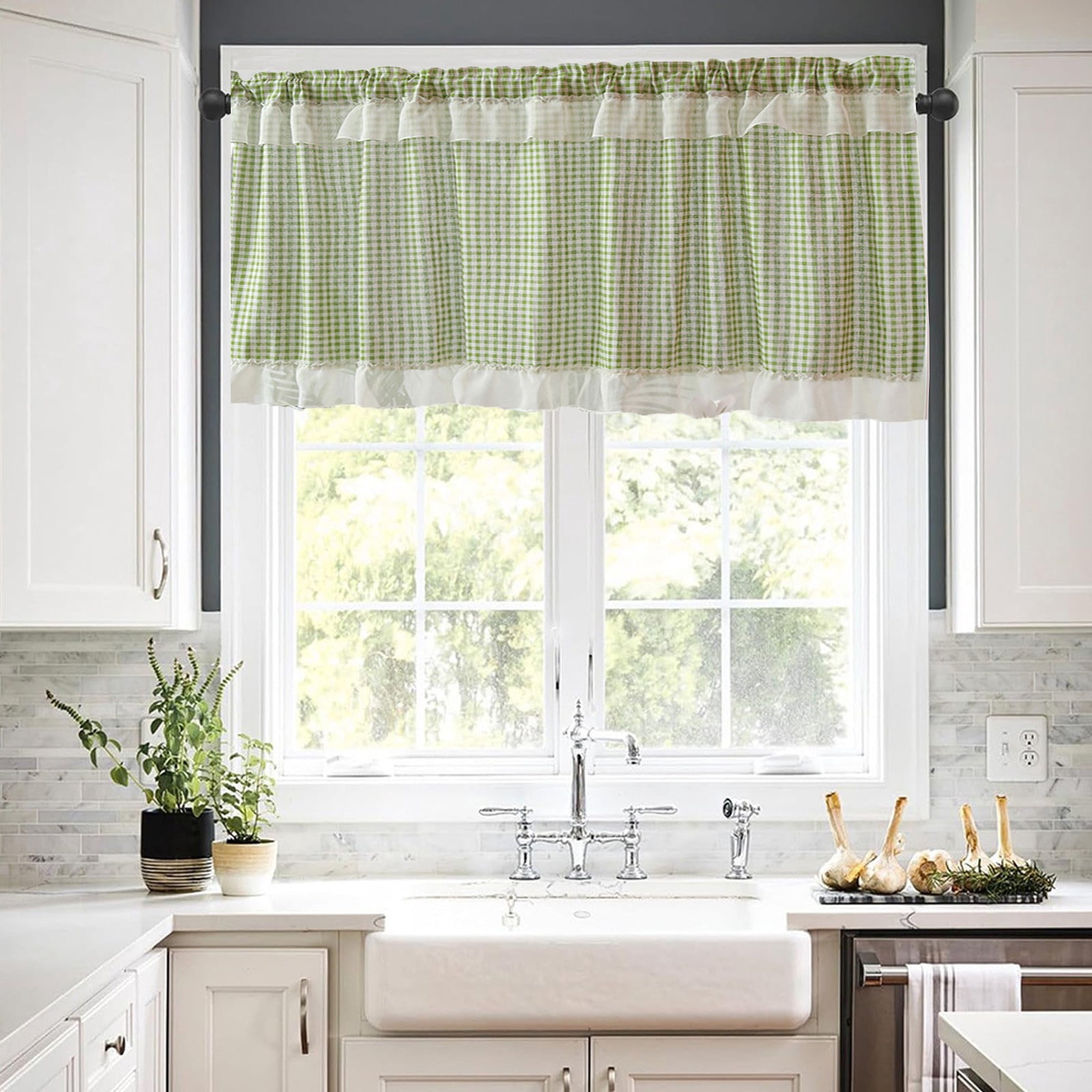 YOHAVEN Checkered Curtain Partition for Kitchen & Living Room, Window ...