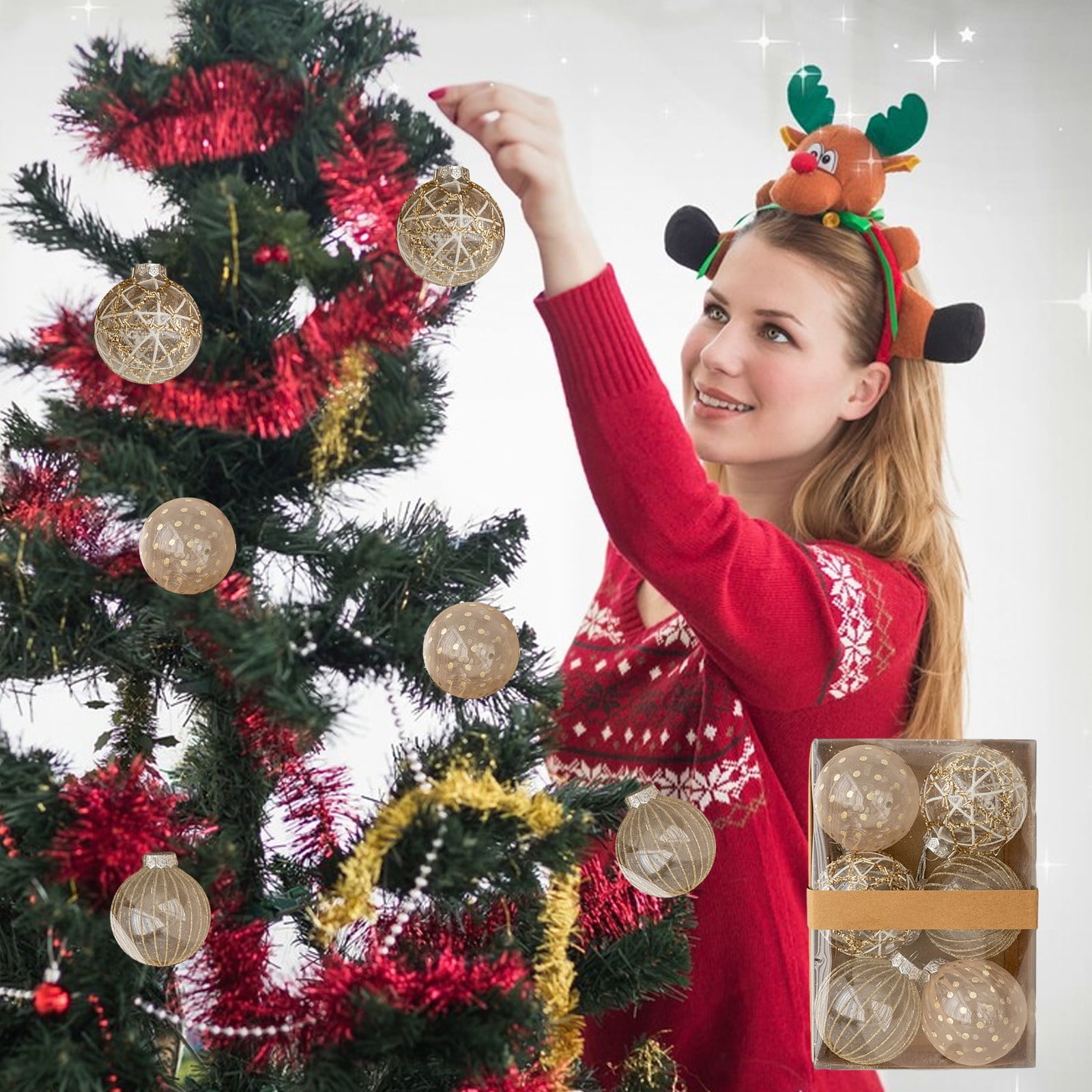 YOHAVEN Christmas Ball Ornament Set 3.14-Inch Shatterproof Hanging ...