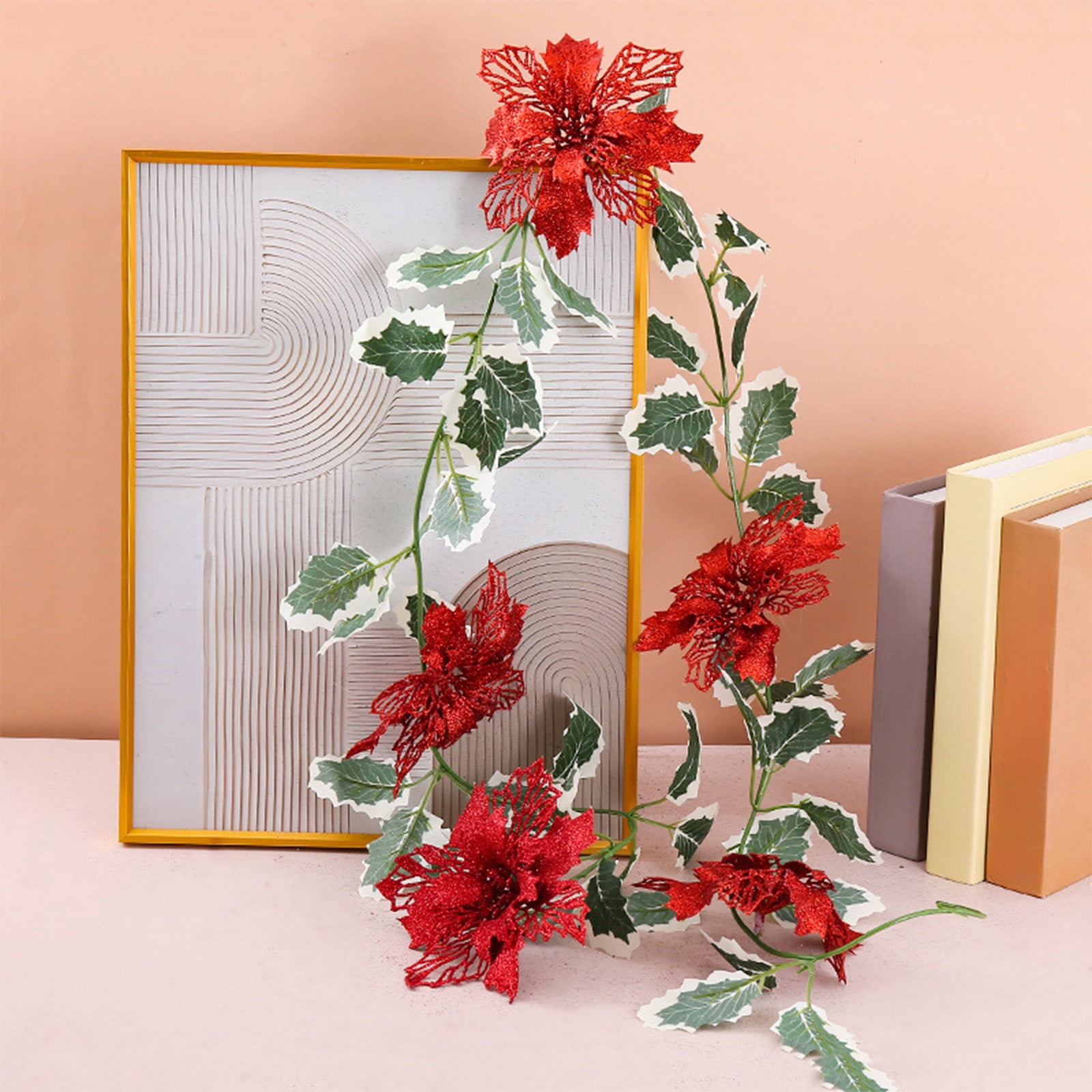 YOHAVEN Christmas Garland 6.5FT with White Edge Leaves, Artificial ...