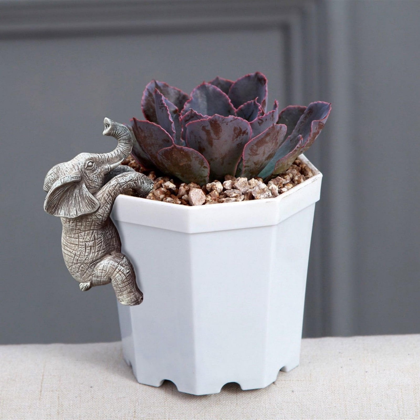 YOHAVEN Cute Climbing Elephants Flower Pot Hugger Figurine, Unique ...