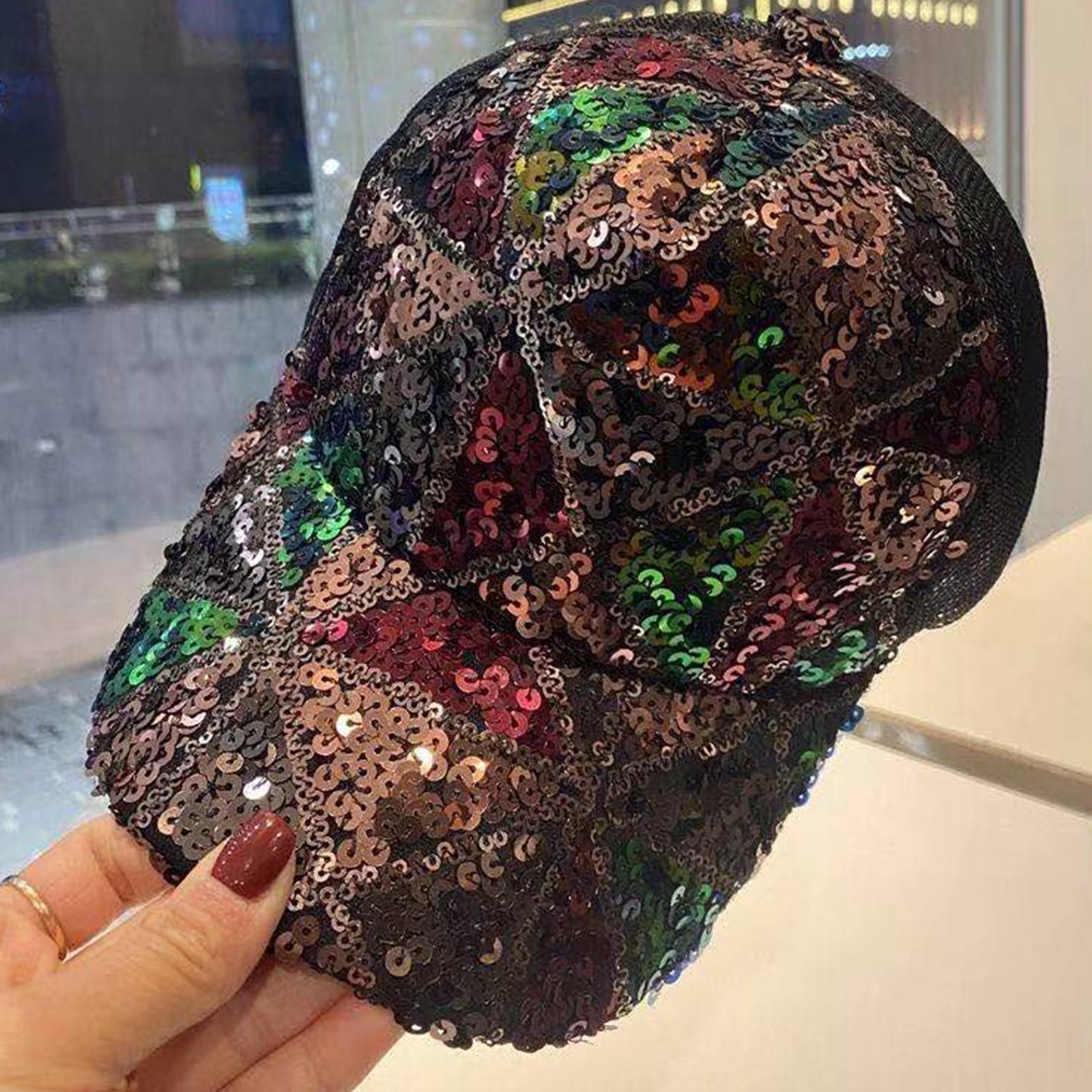 YOHAVEN Glitter Sequin Baseball Cap, Adjustable Breathable Mesh Hat ...