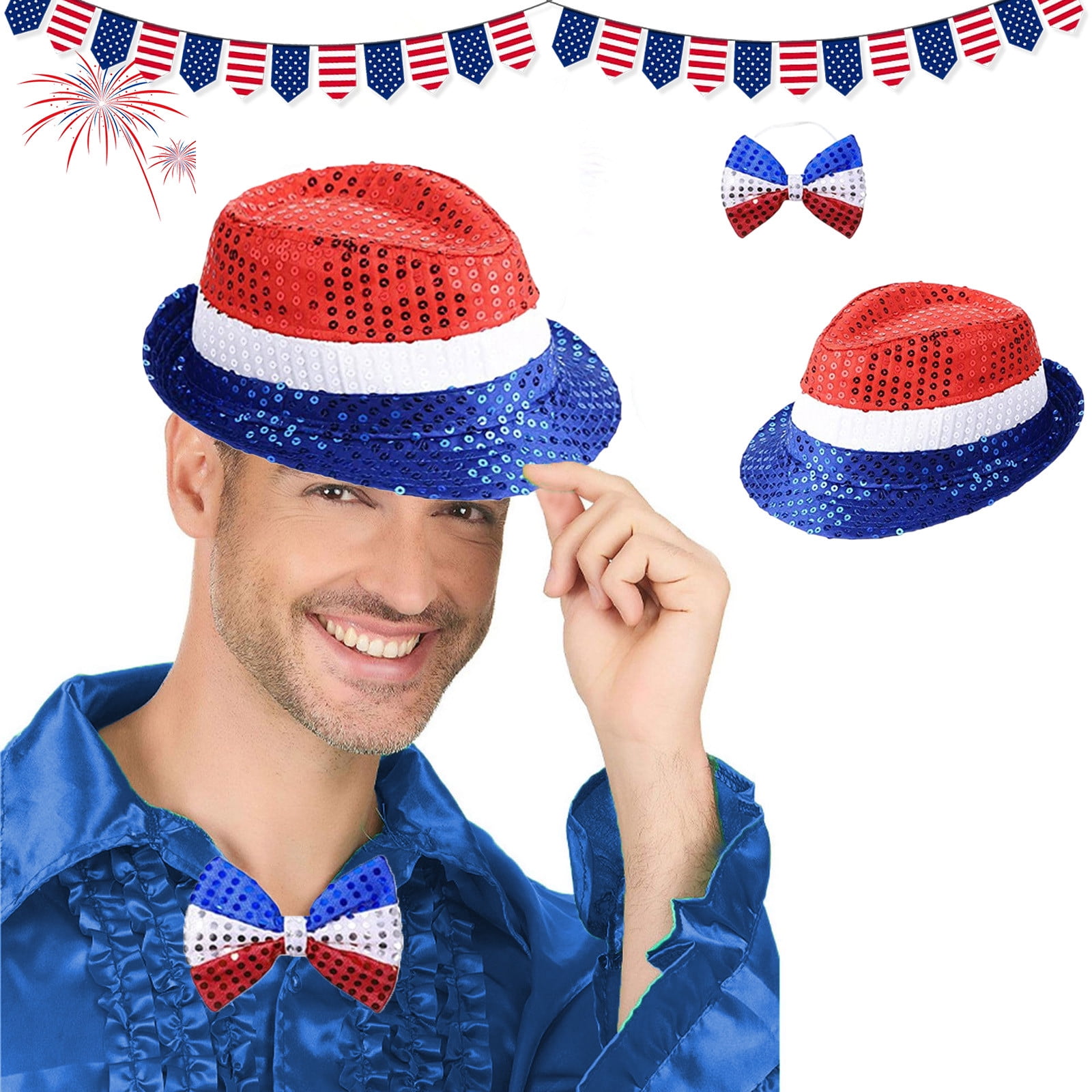 YOHAVEN Independence Day Hat Patriotic Red White Blue Sequin Hat with ...