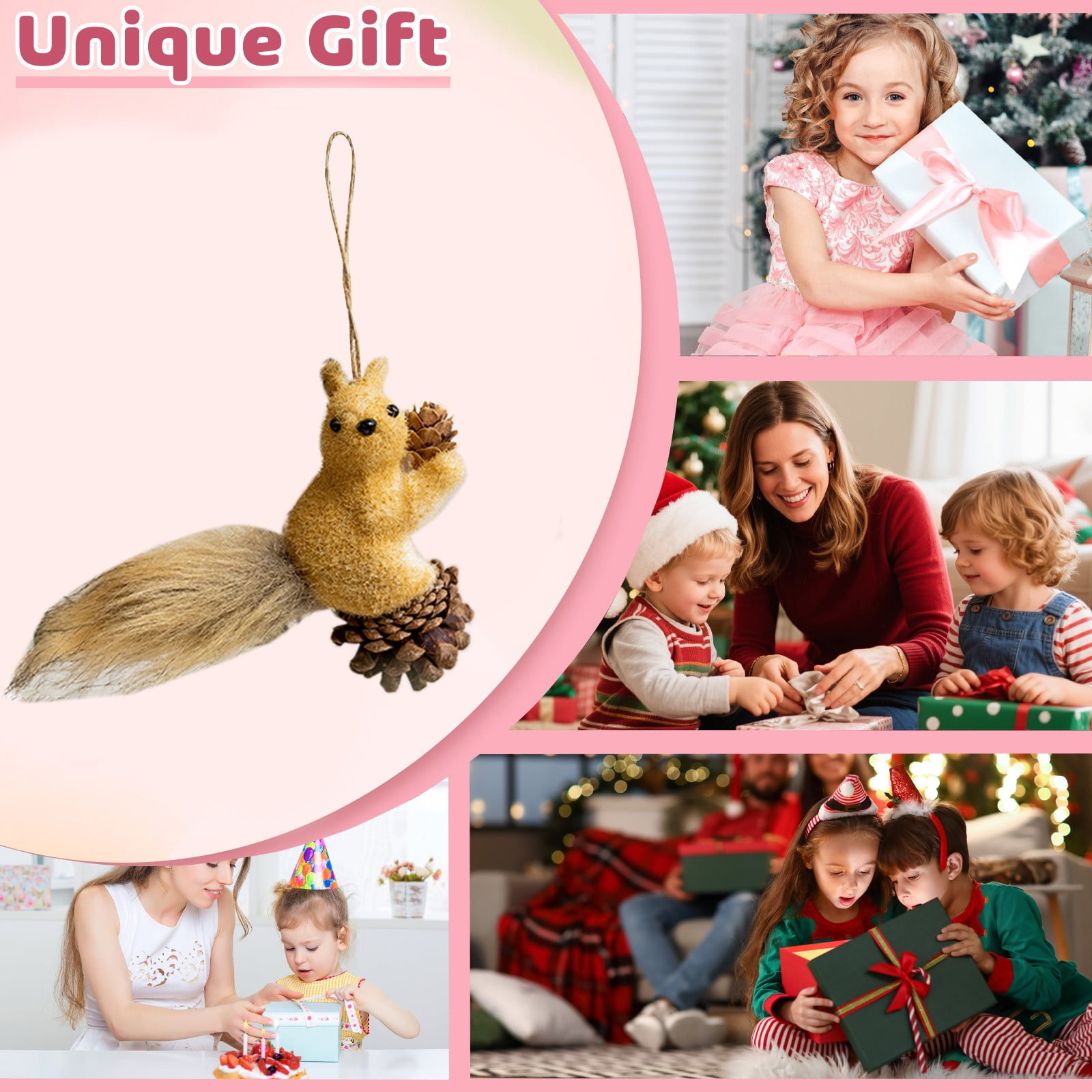 YOHAVEN Lifelike Squirrels Ornament Hanging Christmas Tree Desktop Mini ...