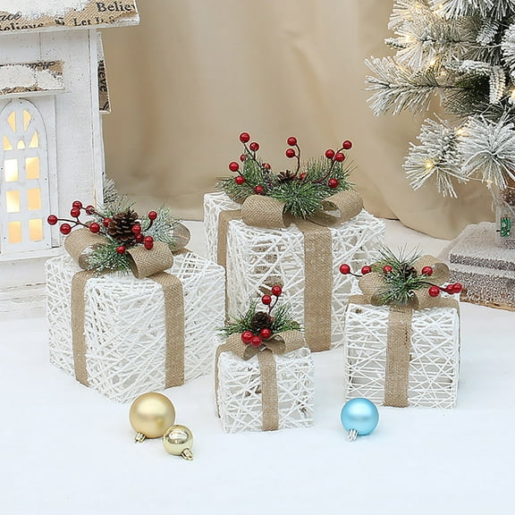 3pc Lighted Tinsel Gift Boxes Presents Outdoor Christmas Decor ...