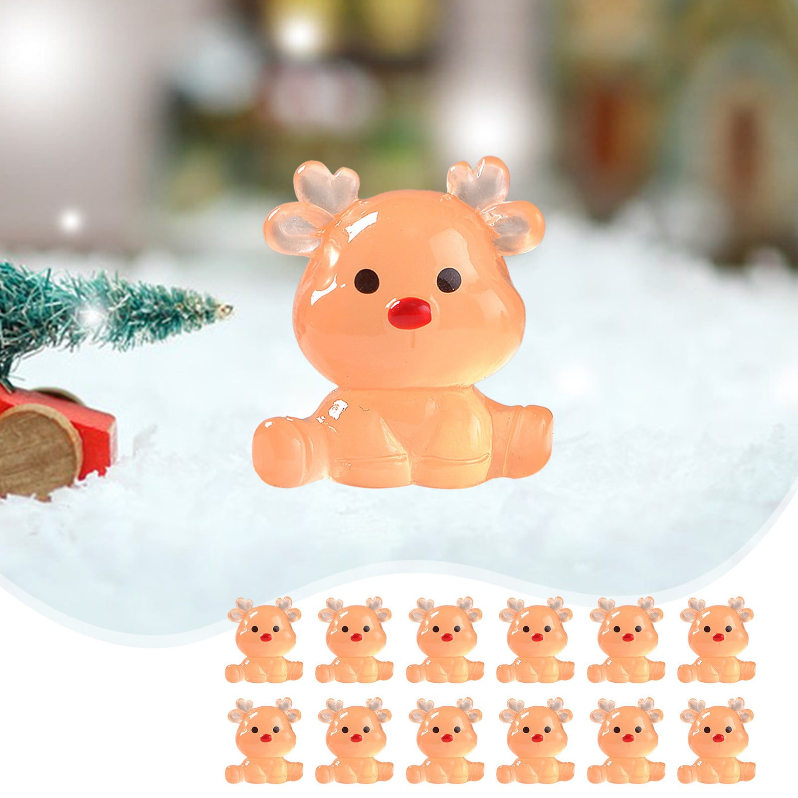 YOHAVEN Mini Reindeer Figurines 12 Pack Glowing Resin Statues Christmas ...