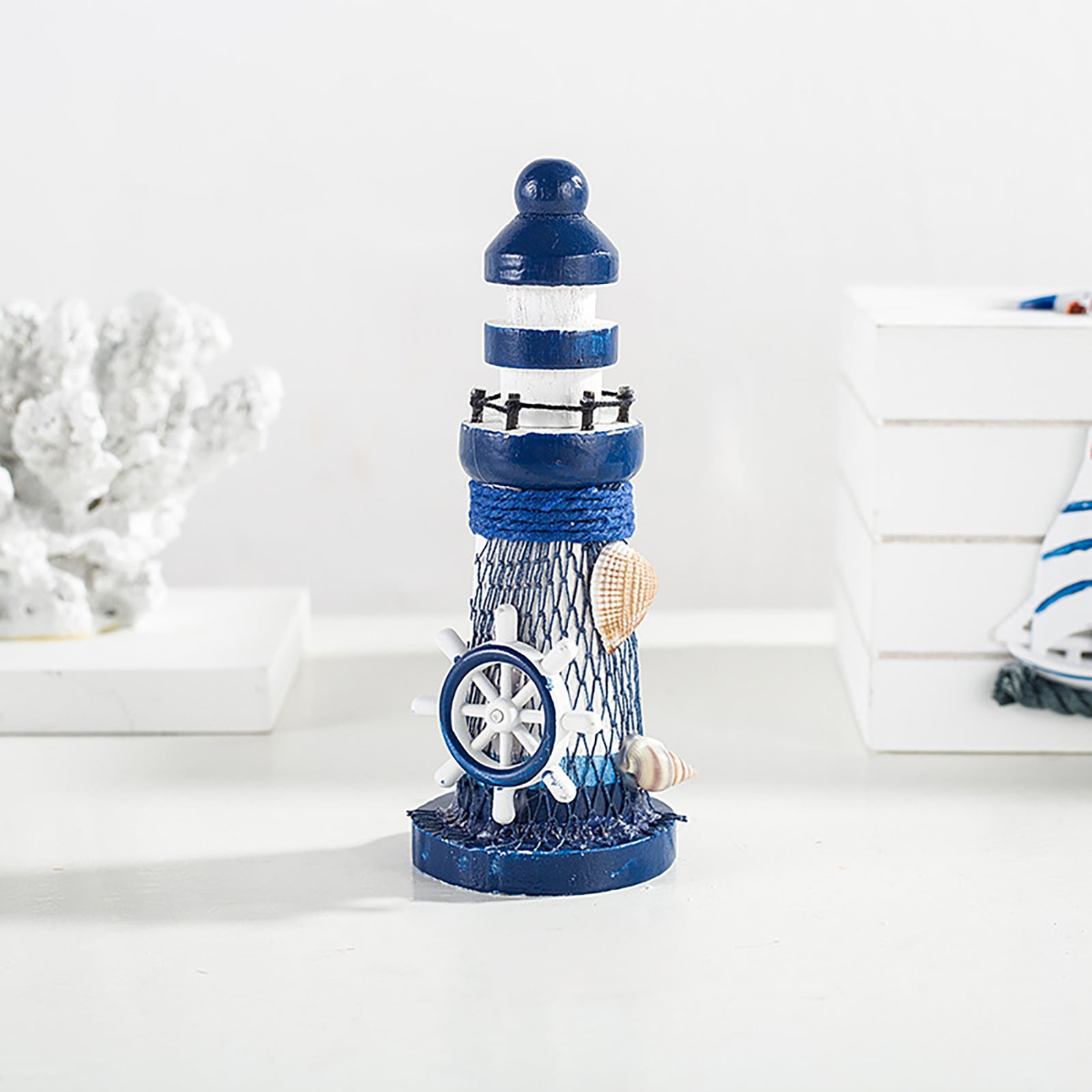 YOHAVEN Mini Wooden Lighthouse Ornament Coastal Nautical Home Decor for ...