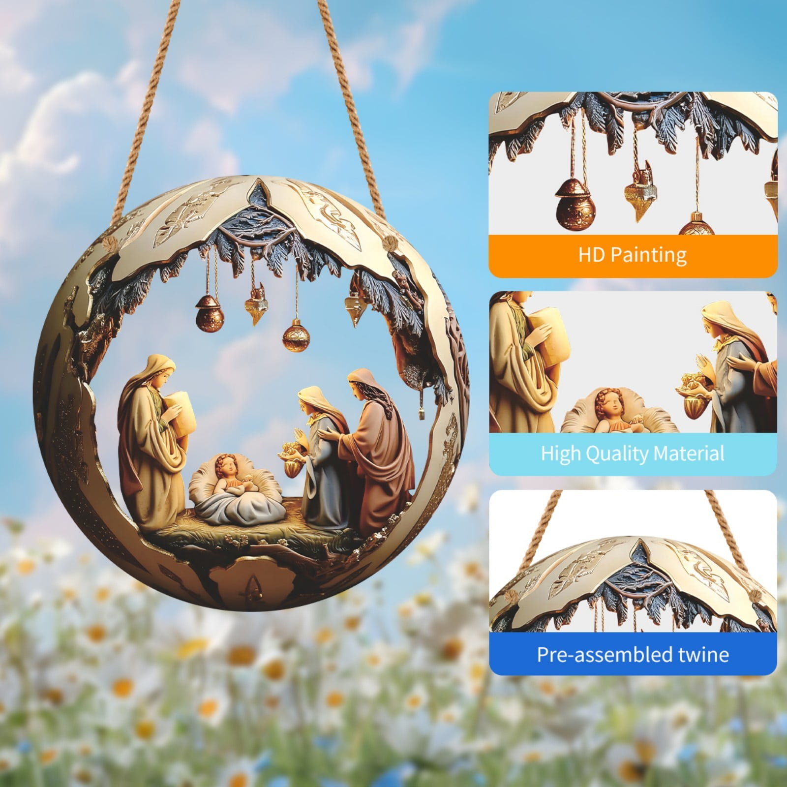 YOHAVEN Nativity Scene Christmas Ornaments Set Religious Hanging ...