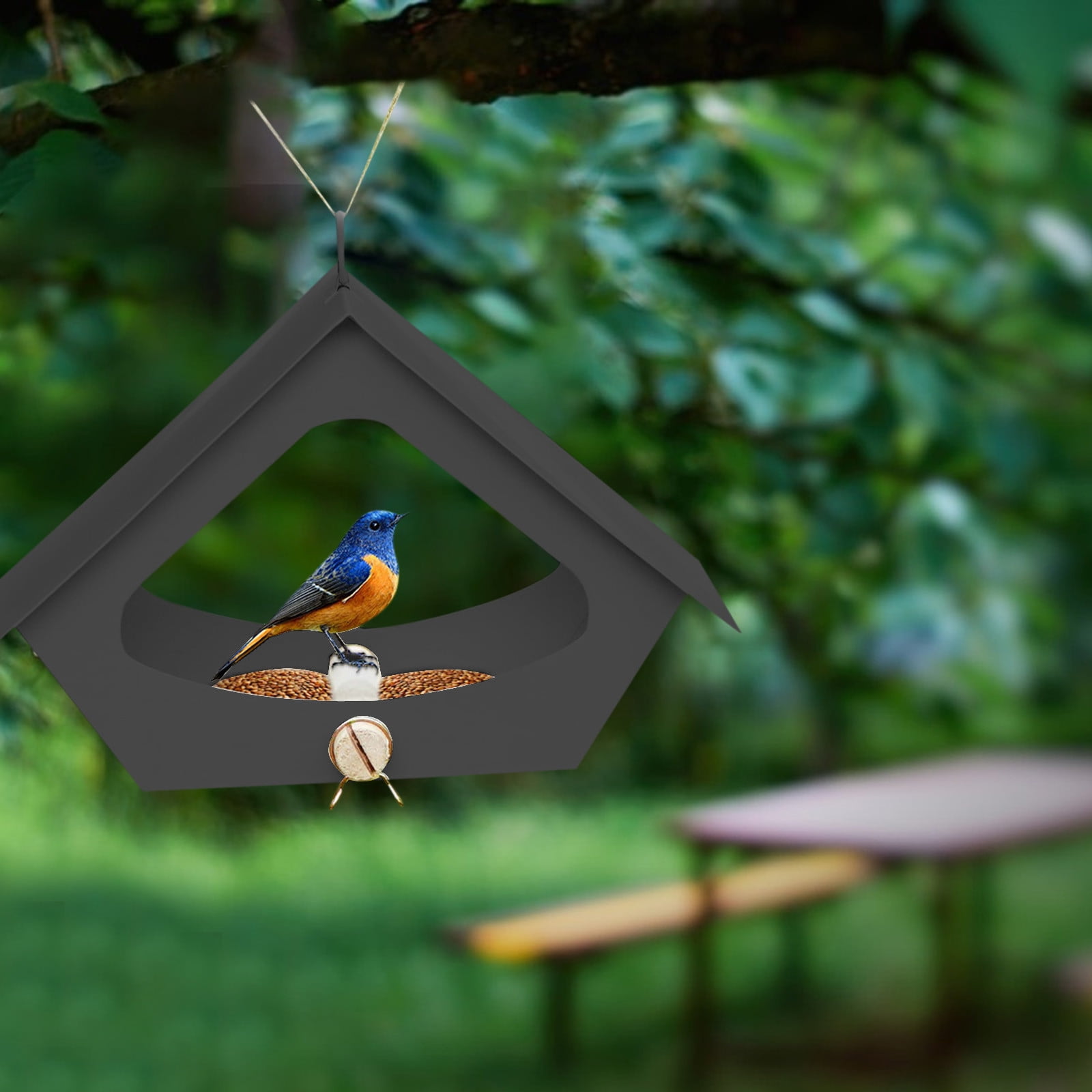 YOHAVEN Outdoor Bird Feeder Hanging Wrought Iron Metal Food Station ...