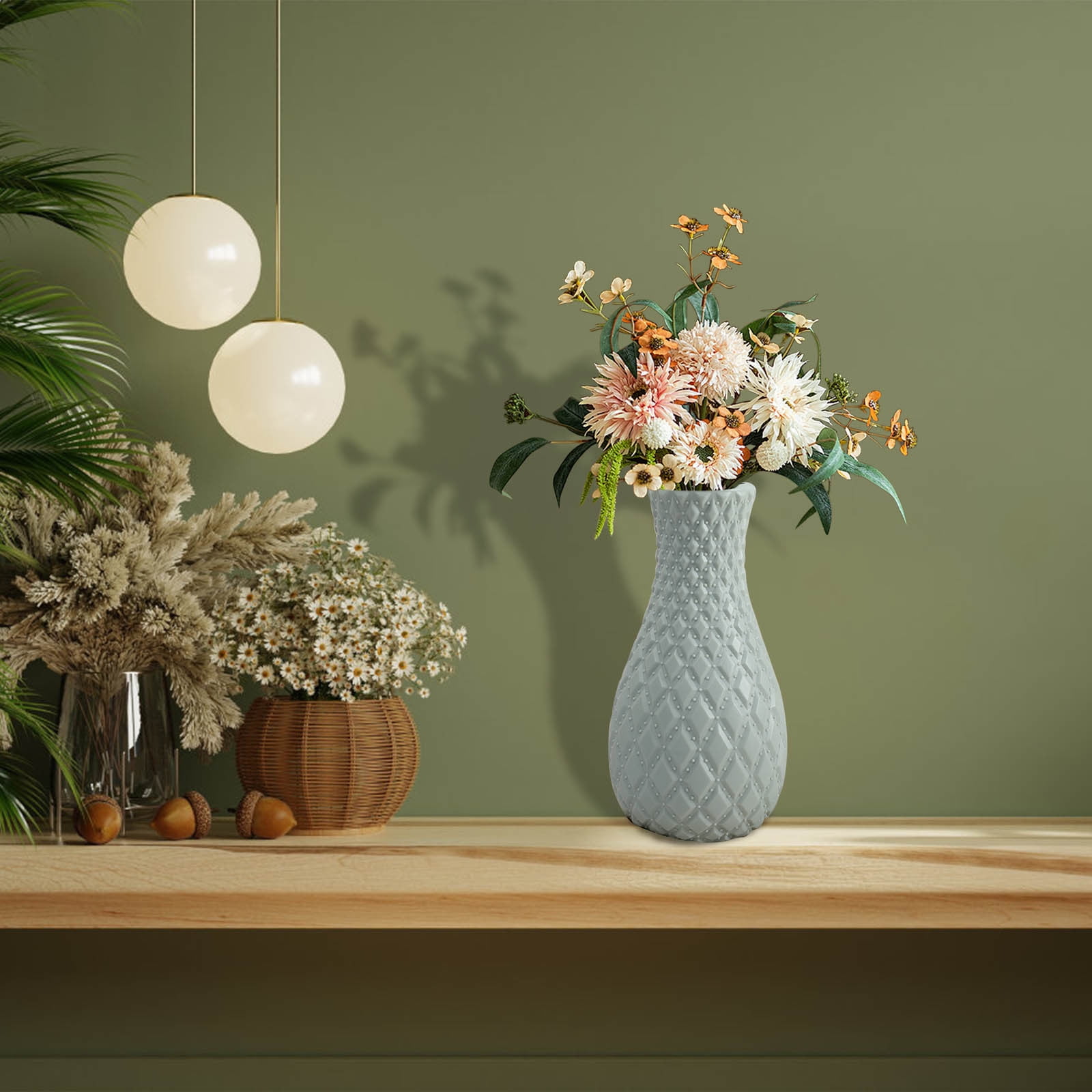 YOHAVEN Plastic Flower Vase 8.8" Tall White Decorative Vase, Large ...