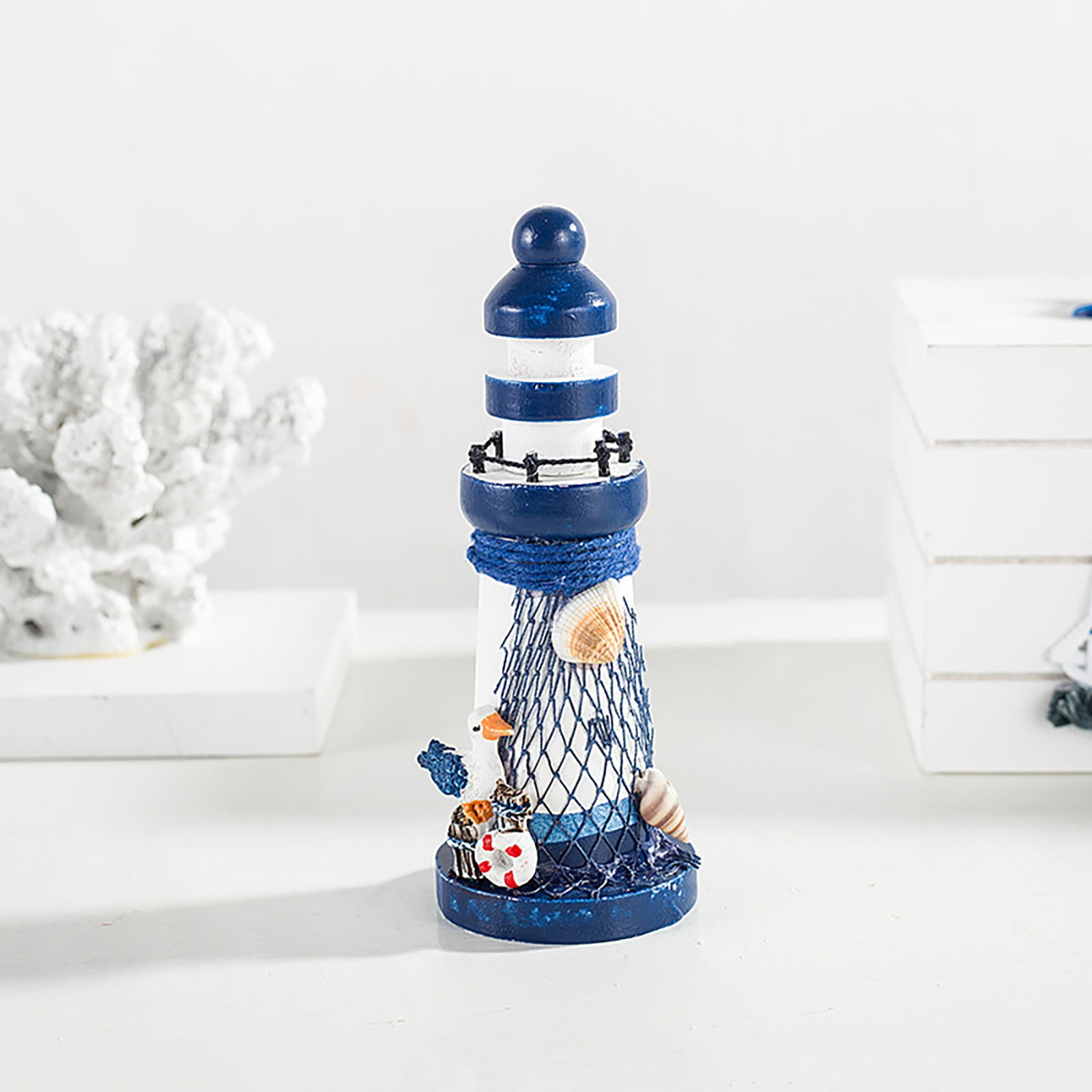 YOHAVEN Sea Wind Wooden Mini Lighthouses Ornament, Nautical Coastal ...