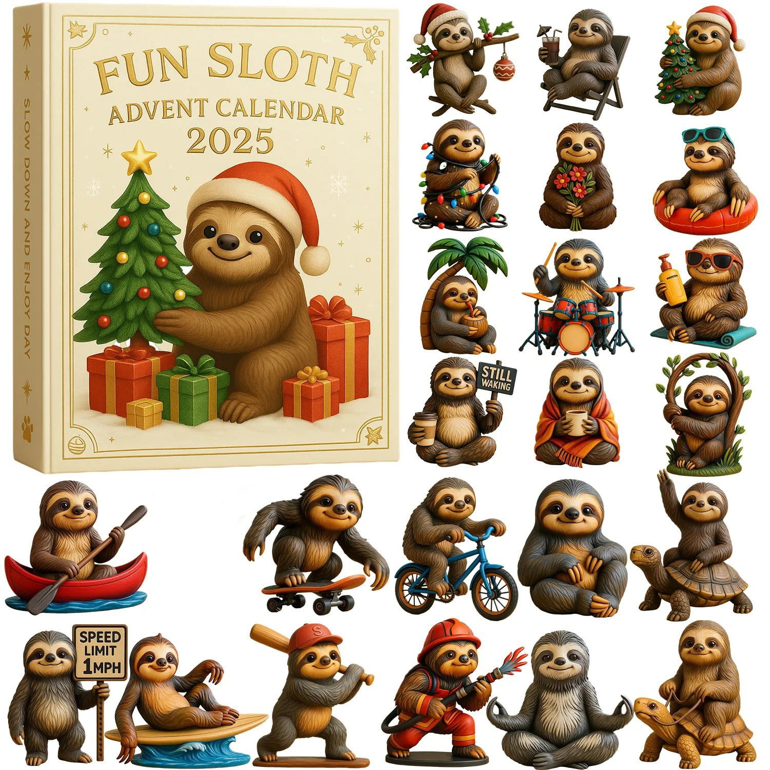 YOHAVEN Sloth Advent Calendar 2025, 24-Day Countdown with Cute Sloth ...