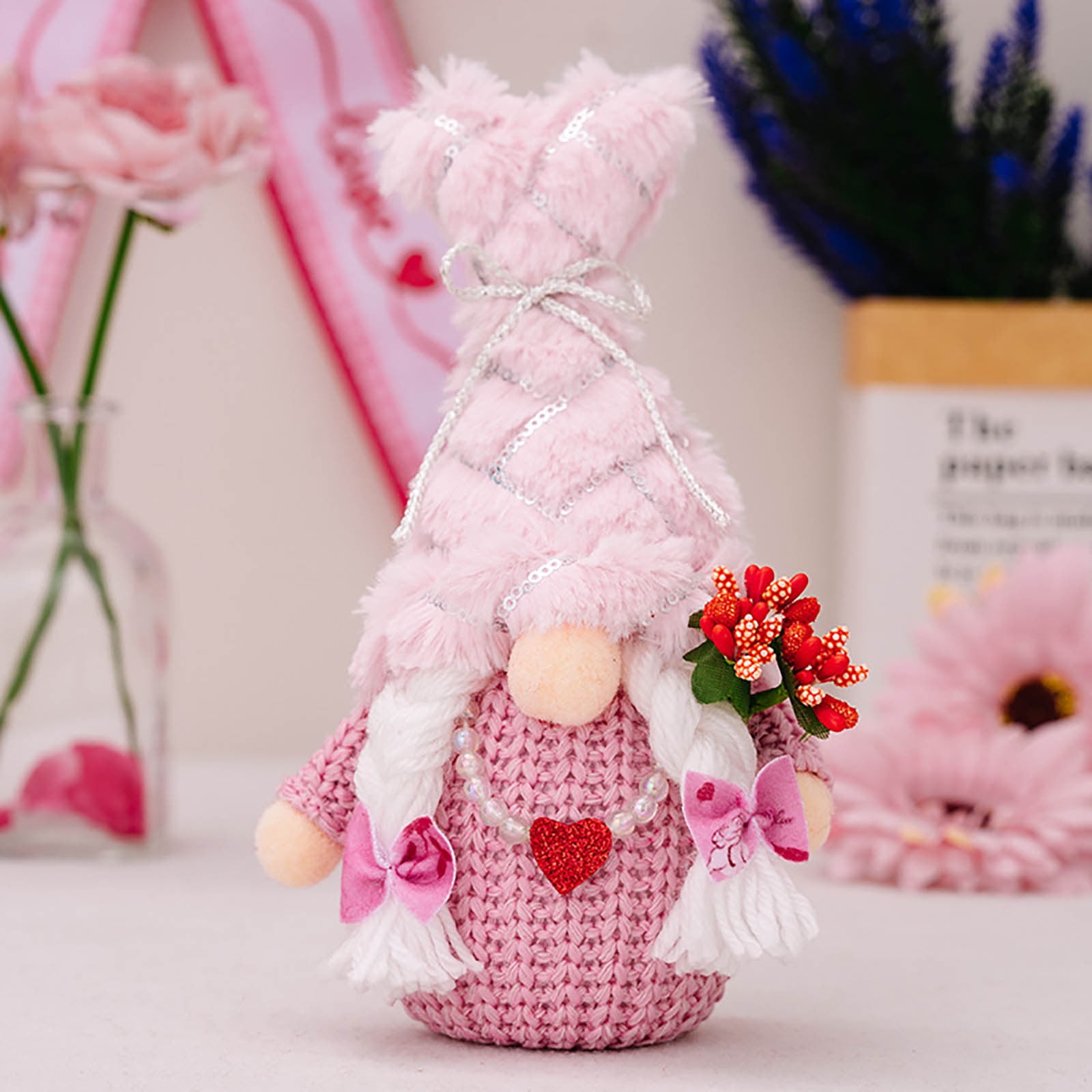YOHAVEN Valentine Faceless Gnome Lamp, Knitted Glowing Dwarf Doll LED ...