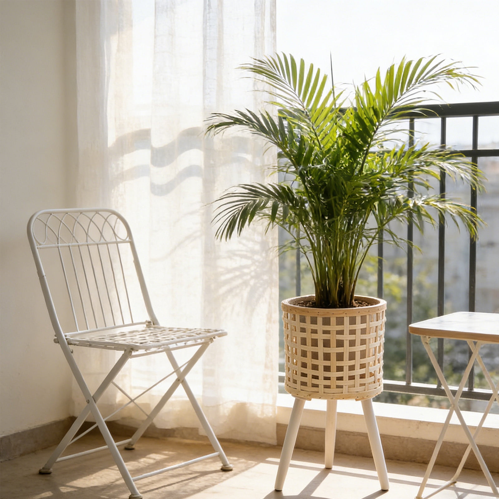 YOHAVEN Woven Flower Pot Stand, Indoor Decorative Wooden Plant Stand ...