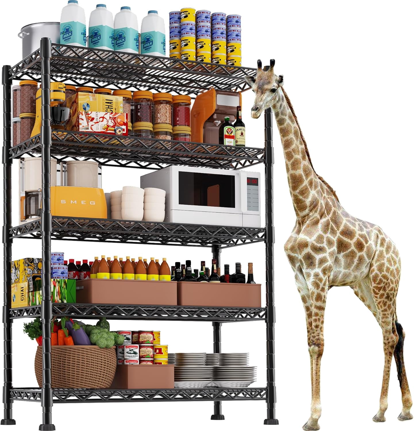 YOHKOH 5-Wire Shelving Metal Storage Rack Adjustable Shelves for ...