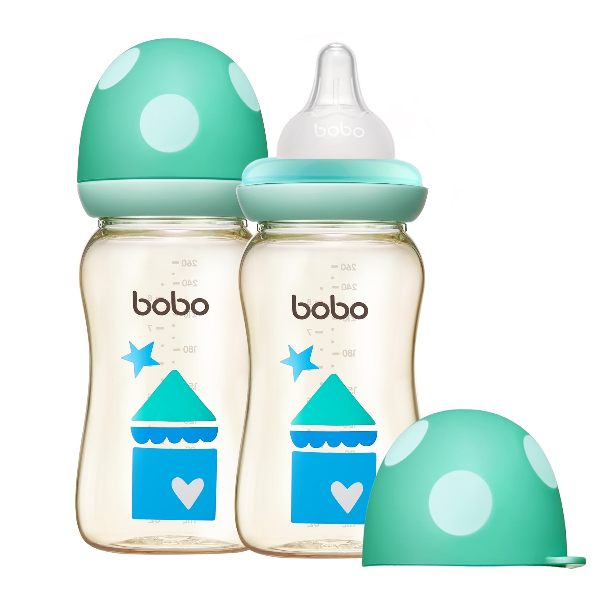 YOHKOH 8.8oz Blue Baby Bottles,Levels 2 Nipple,Mushroom Cap ,Natural ...