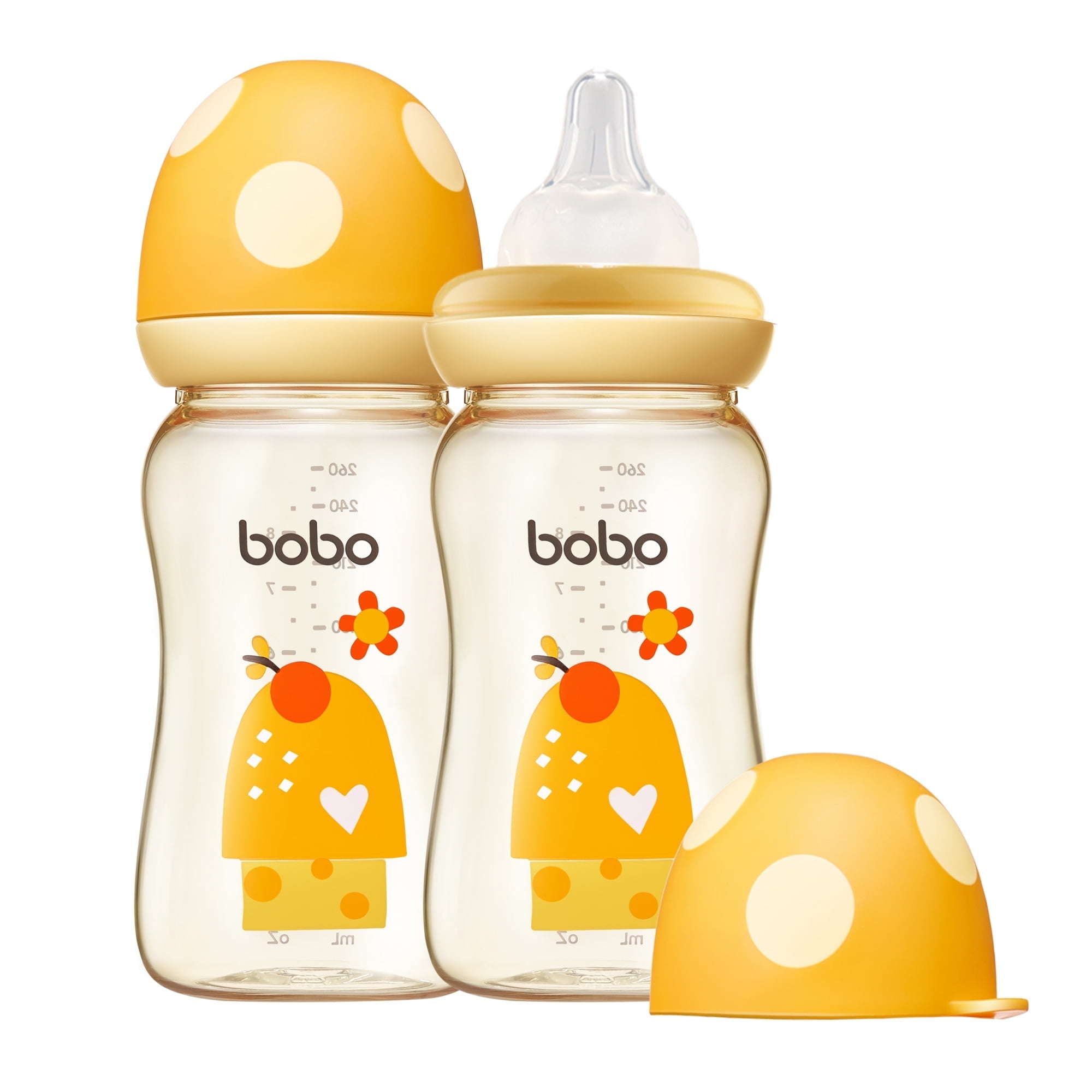 YOHKOH Anti-Colic Baby Bottle Yellow,PPSU,Mushroom Cap,Wide-bore,for ...