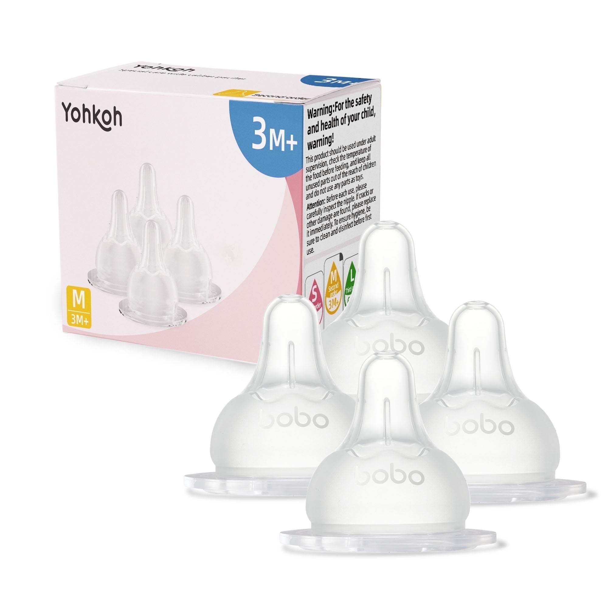 YOHKOH Natural Flow Level 2 Wide-Neck Baby Bottle Nipple,3m+,Silicone ...