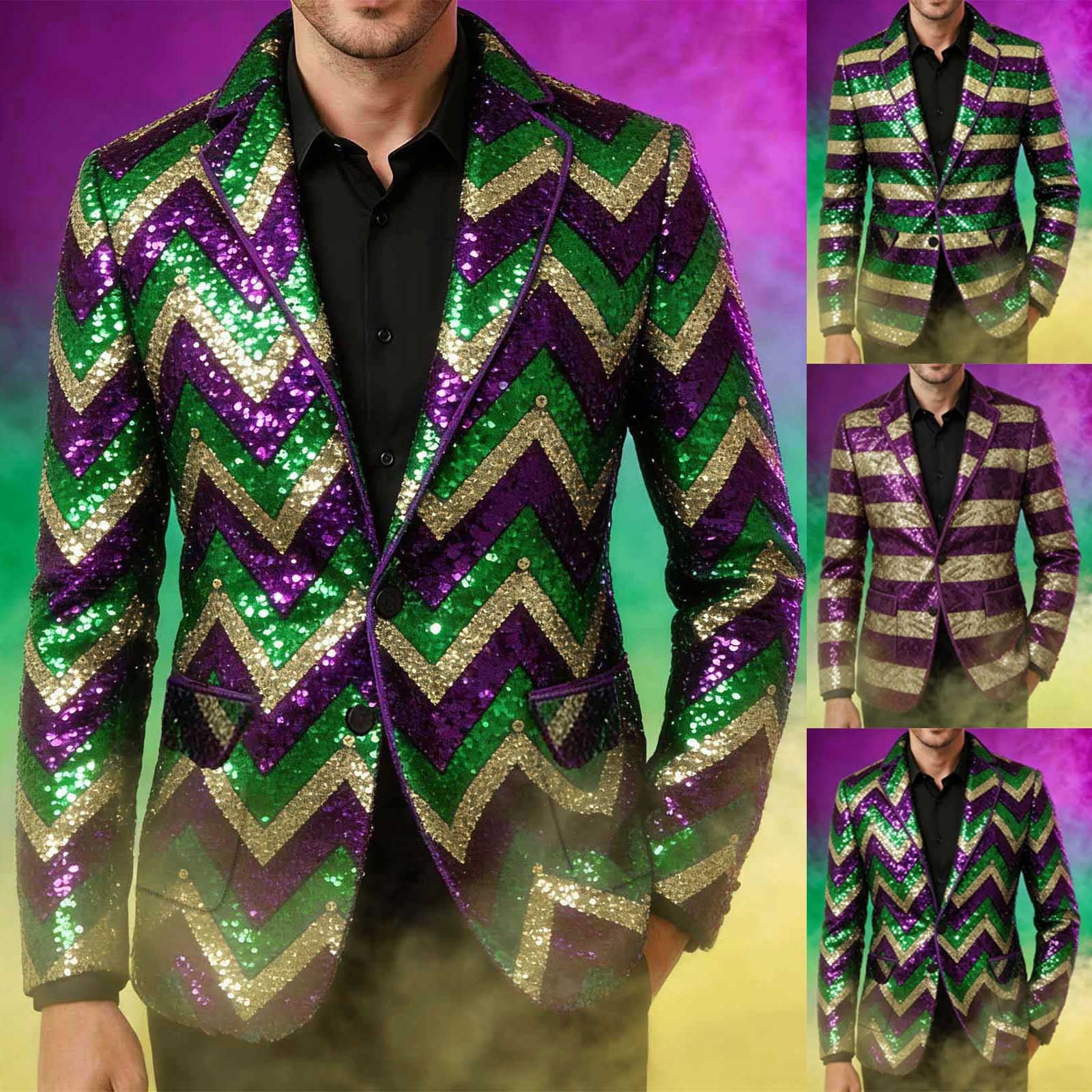YOIAVAIOY Big and Tall Carnival Blazer Men Sequin Carnival Print ...