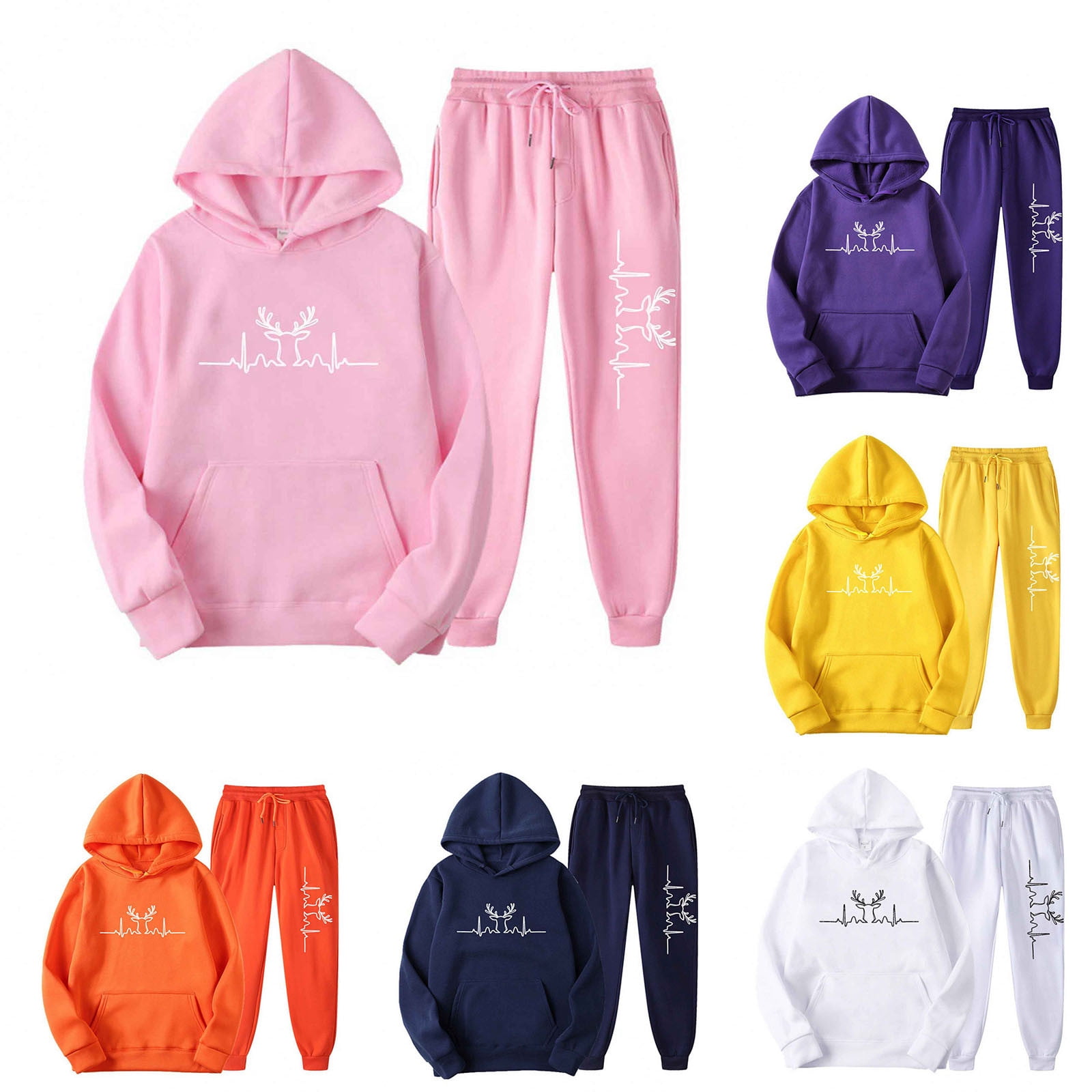 YOIAVAIOY Christmas Gift Xmas Print Sweat Suit Hooded Long Sleeve ...