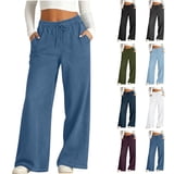 YOIAVAIOY Fake Jeans for Women High Waisted Wide Leg Elastic Waist Jean ...