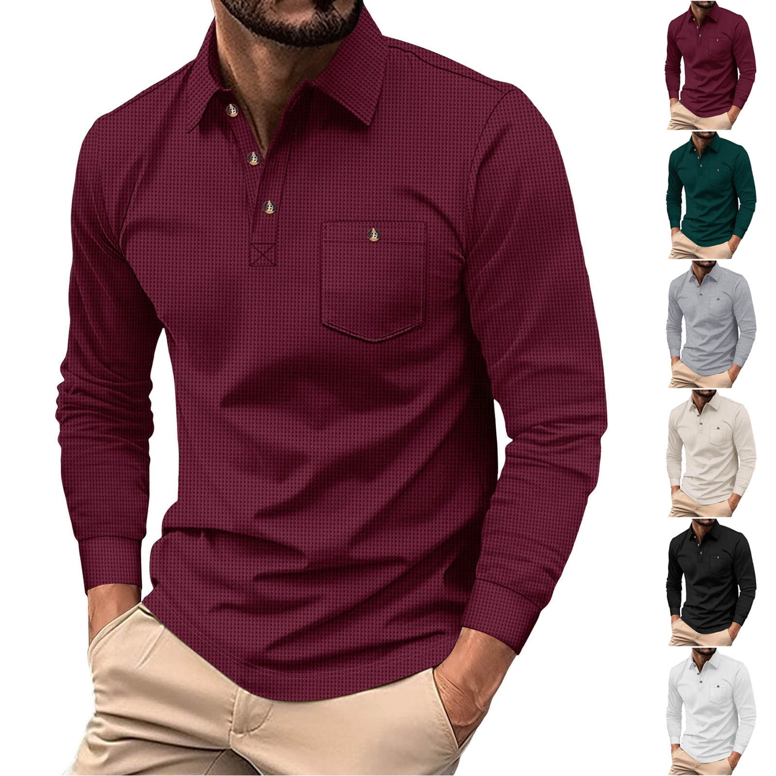 YOIAVAIOY Men Textured Knit T Shirt Long Sleeve Golf Shirts Fashion ...