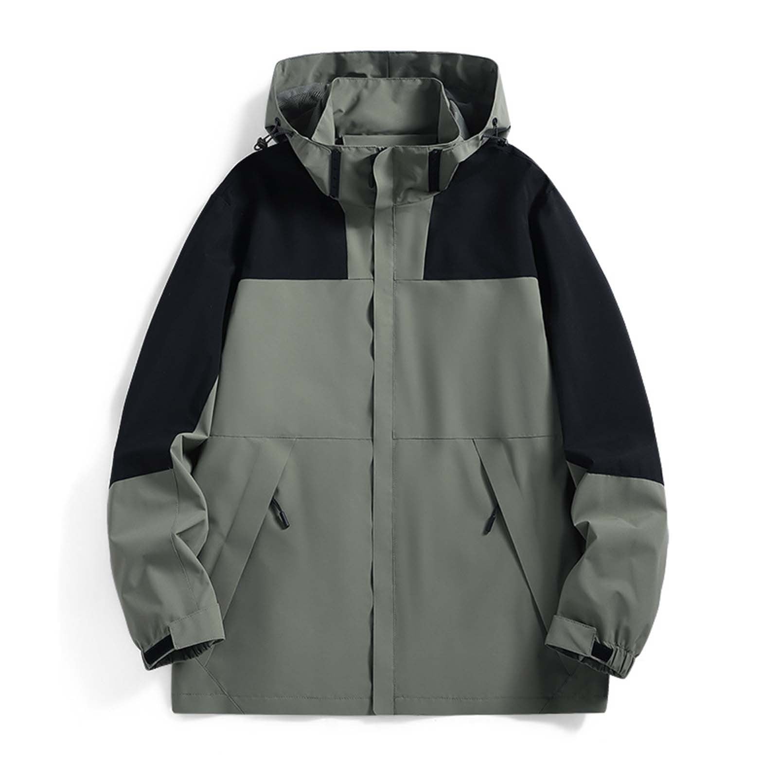 YOIAVAIOY Men's Color Block Rain Jacket with Removable Hood Long Sleeve ...