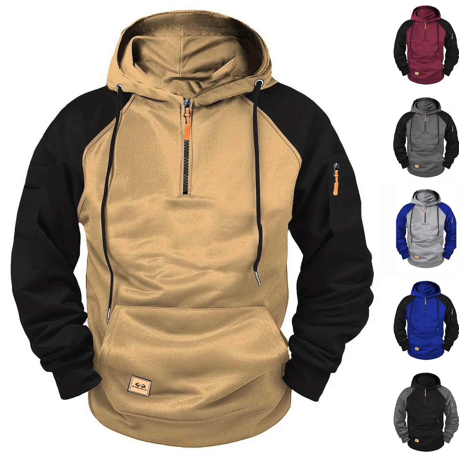 YOIAVAIOY Men's Quarter Zip Hoodie Raglan Long Sleeve Hooded Sweatshirt ...