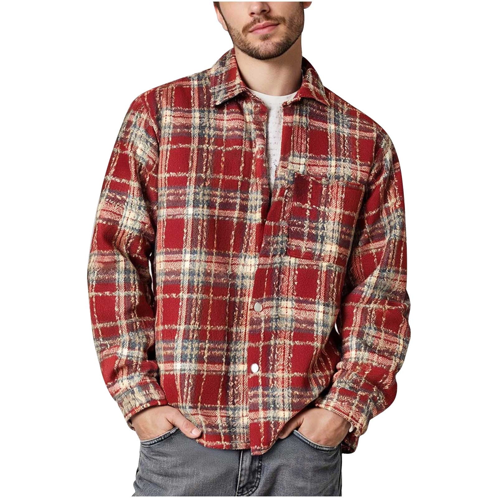 YOIAVAIOY Men's Shirt Jackets Plaid Shacket Jacket Fall Causal ...