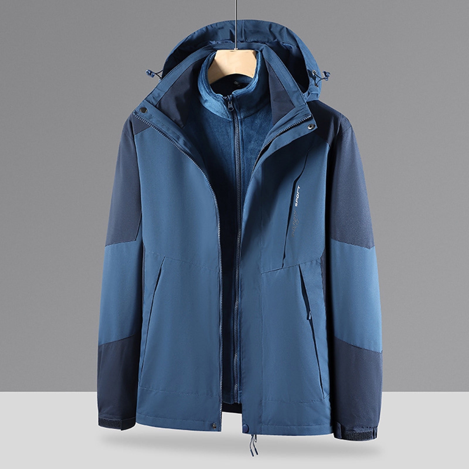 YOIAVAIOY Mens 3-in-1 Rain Jacket Waterproof Removable Hooded Raincoat ...