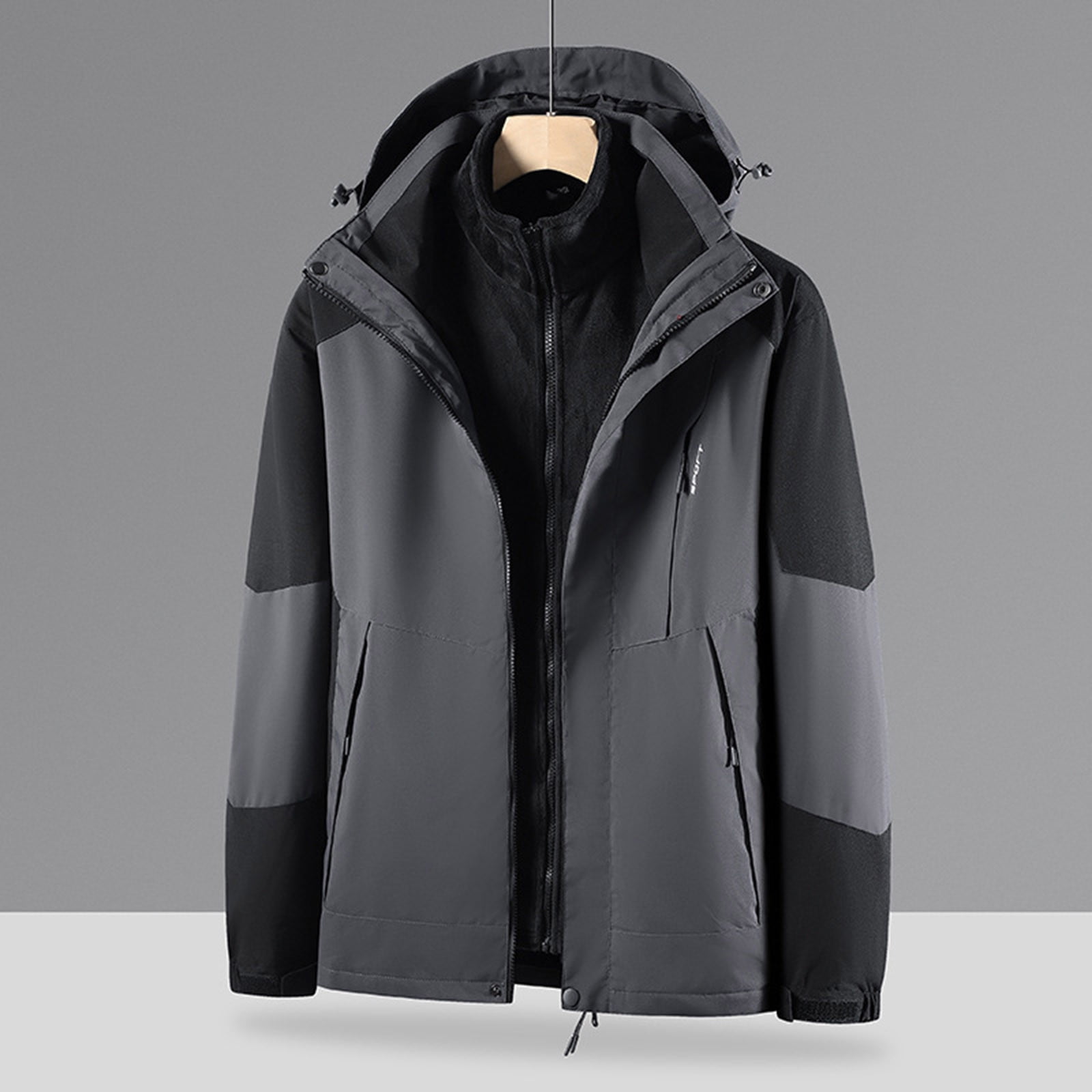YOIAVAIOY Mens 3-in-1 Rain Jacket Waterproof Removable Hooded Raincoat ...