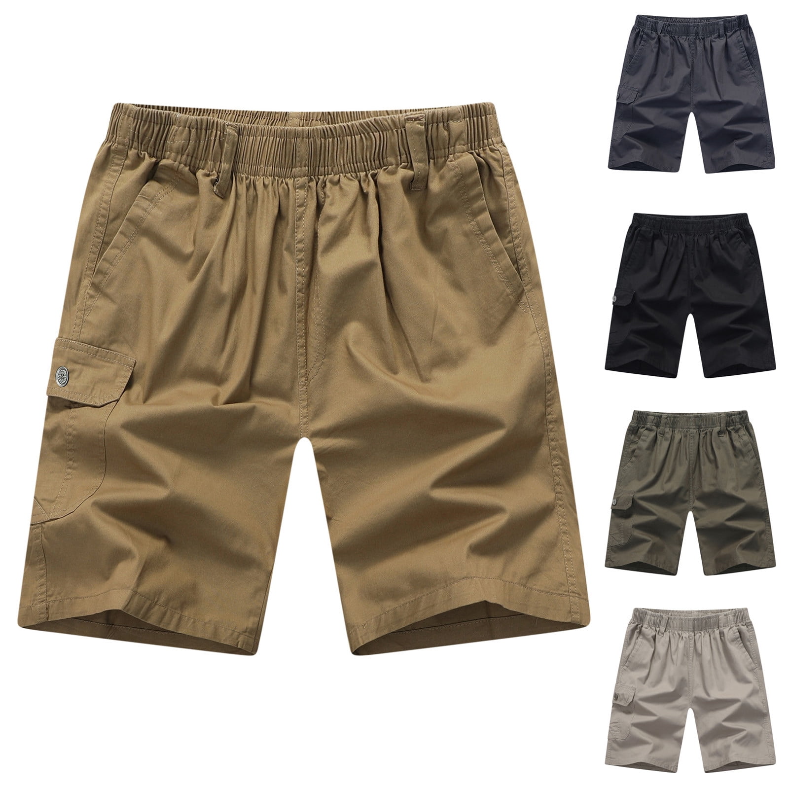 YOIAVAIOY Mens Casual Cargo Shorts Drawstring Cotton Stretch Shorts ...