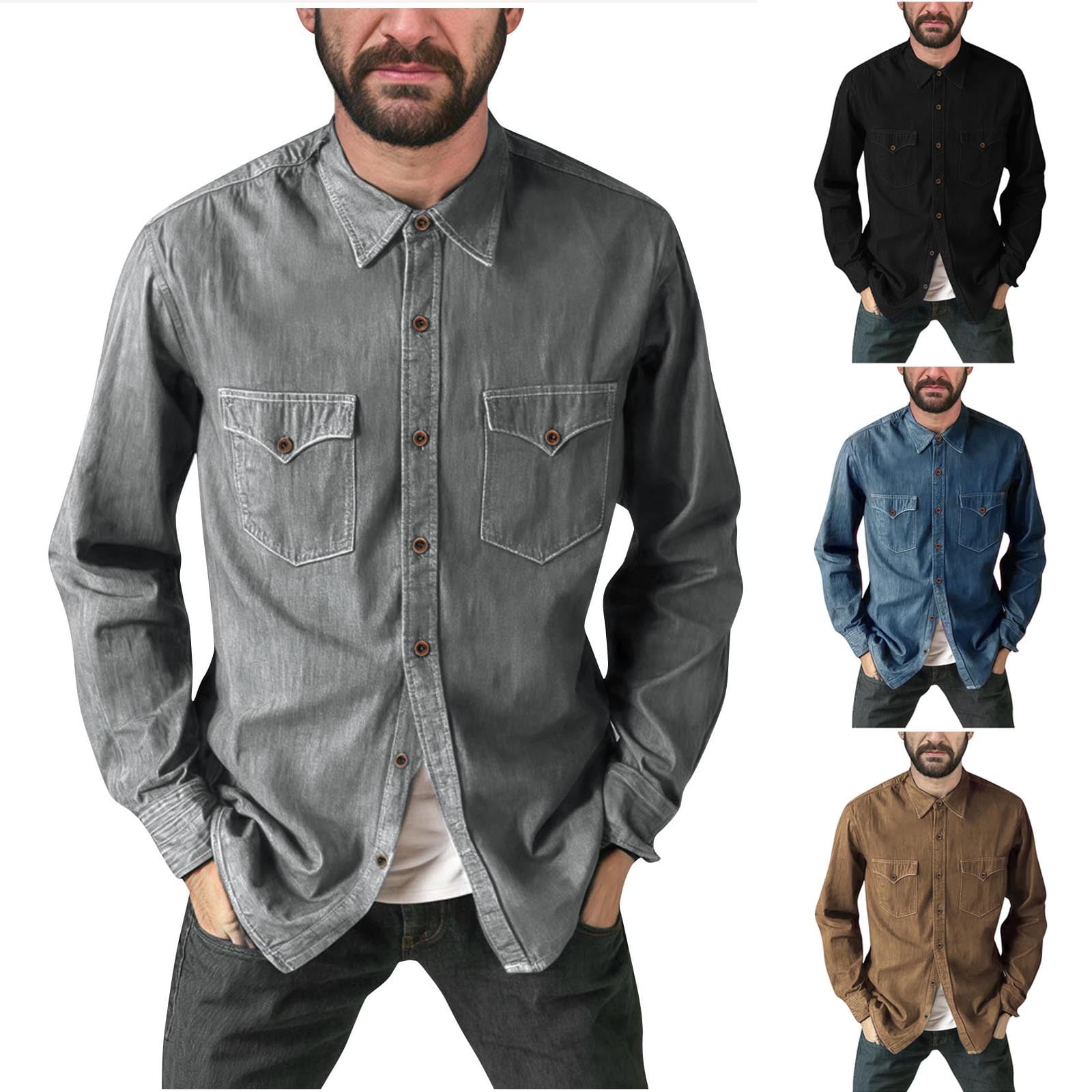 YOIAVAIOY Mens Long Sleeve Cargo Shirt Regular Fit Button Down Shirts ...