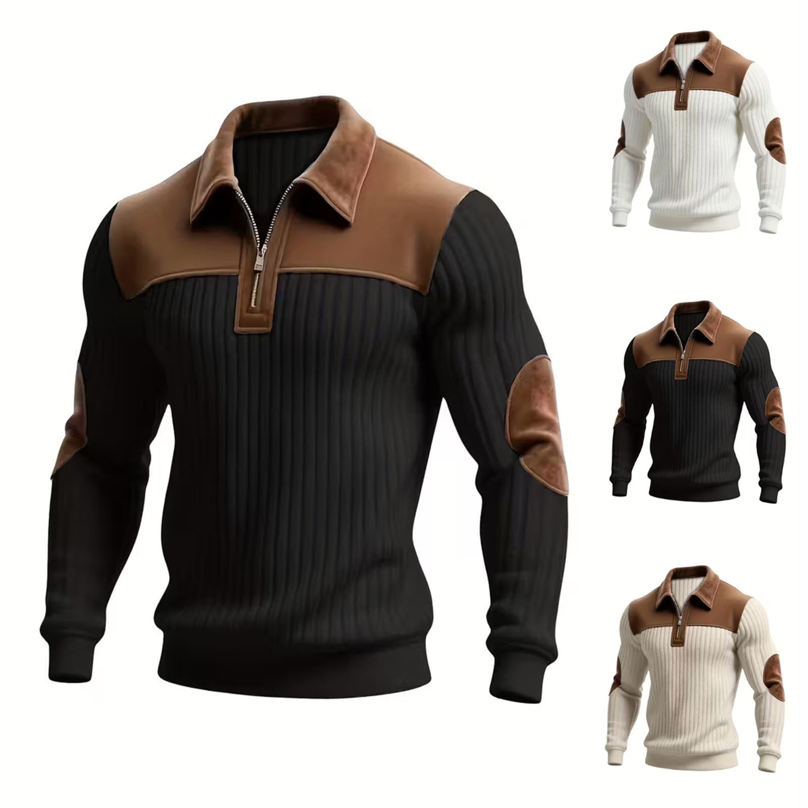 YOIAVAIOY Mens Quarter Zip Vintage Shirts Lapel Long Sleeve Golf Shirts ...