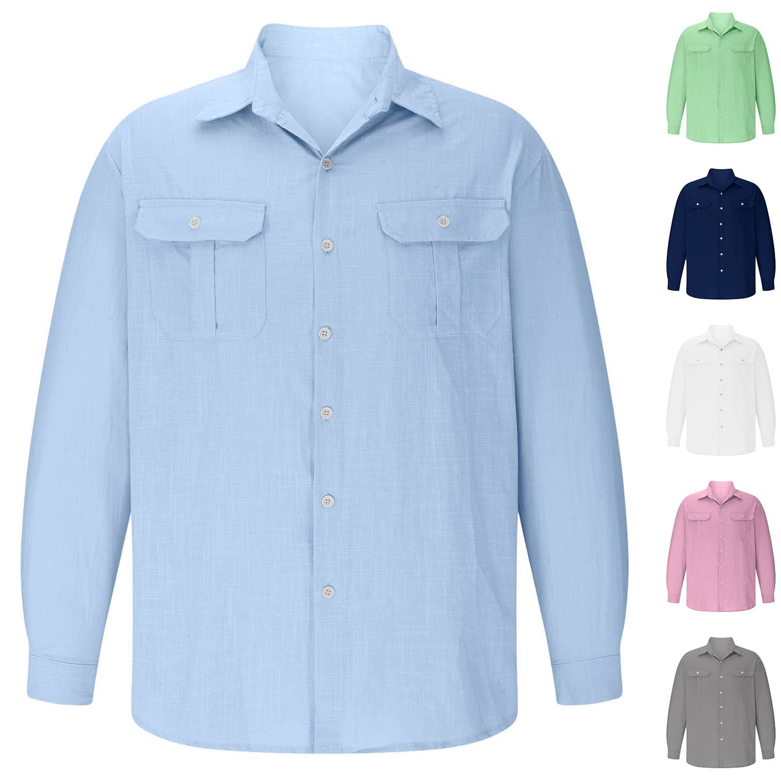 YOIAVAIOY Mens Relaxed Fit Button Down Shirts Long Sleeve Cargo Work ...