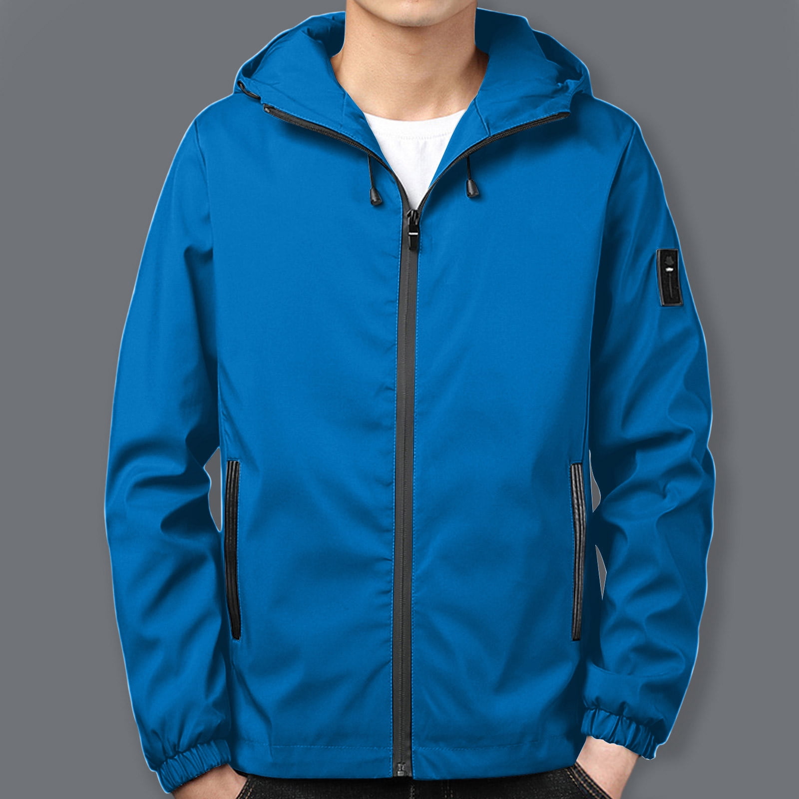 YOIAVAIOY Mens Solid Rain Jacket Drawstring Zip Hooded Jacket ...